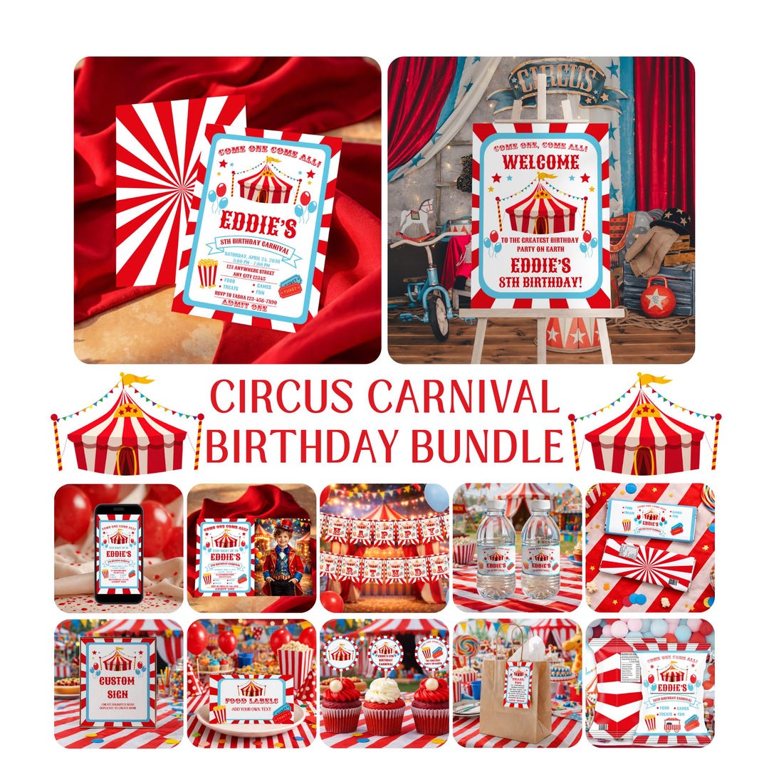 Editable Carnival Birthday Bundle ,circus Birthday Bundle, Carnival ...