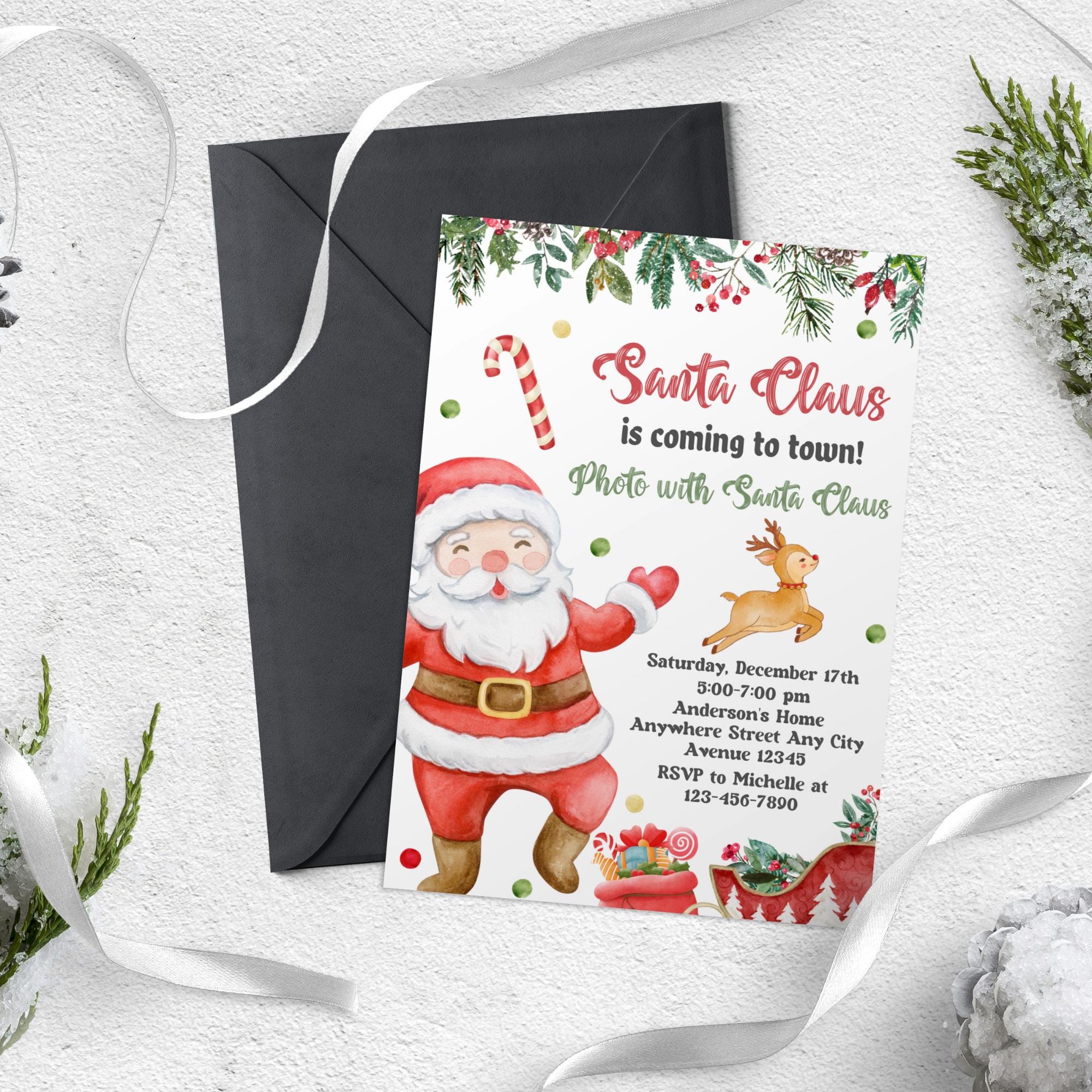Editable Photo With Santa Invitation, Christmas Party Invite, Holiday ...