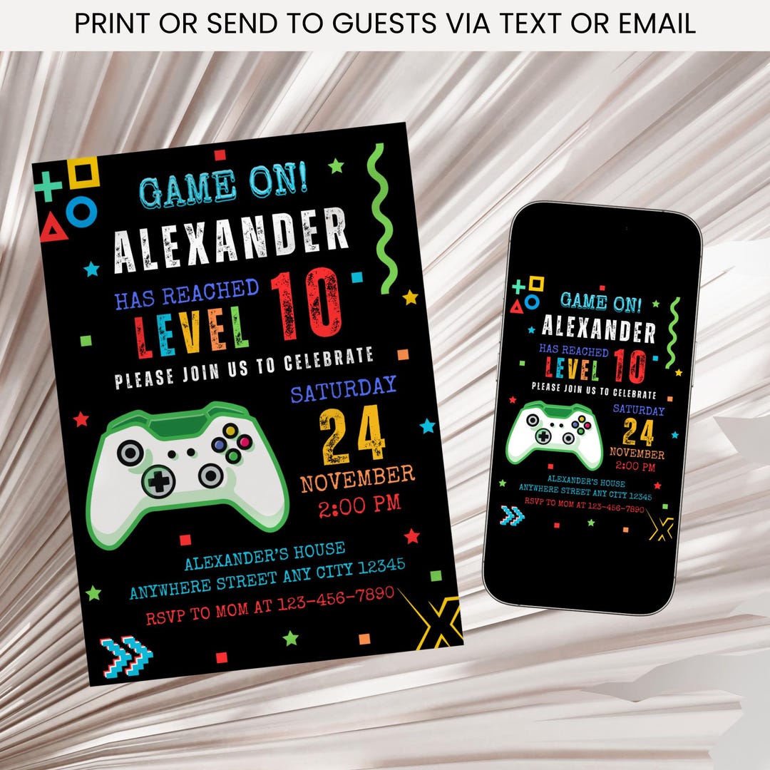Video Game Birthday Invitation, Gamer Birthday Invitation, Game on ...