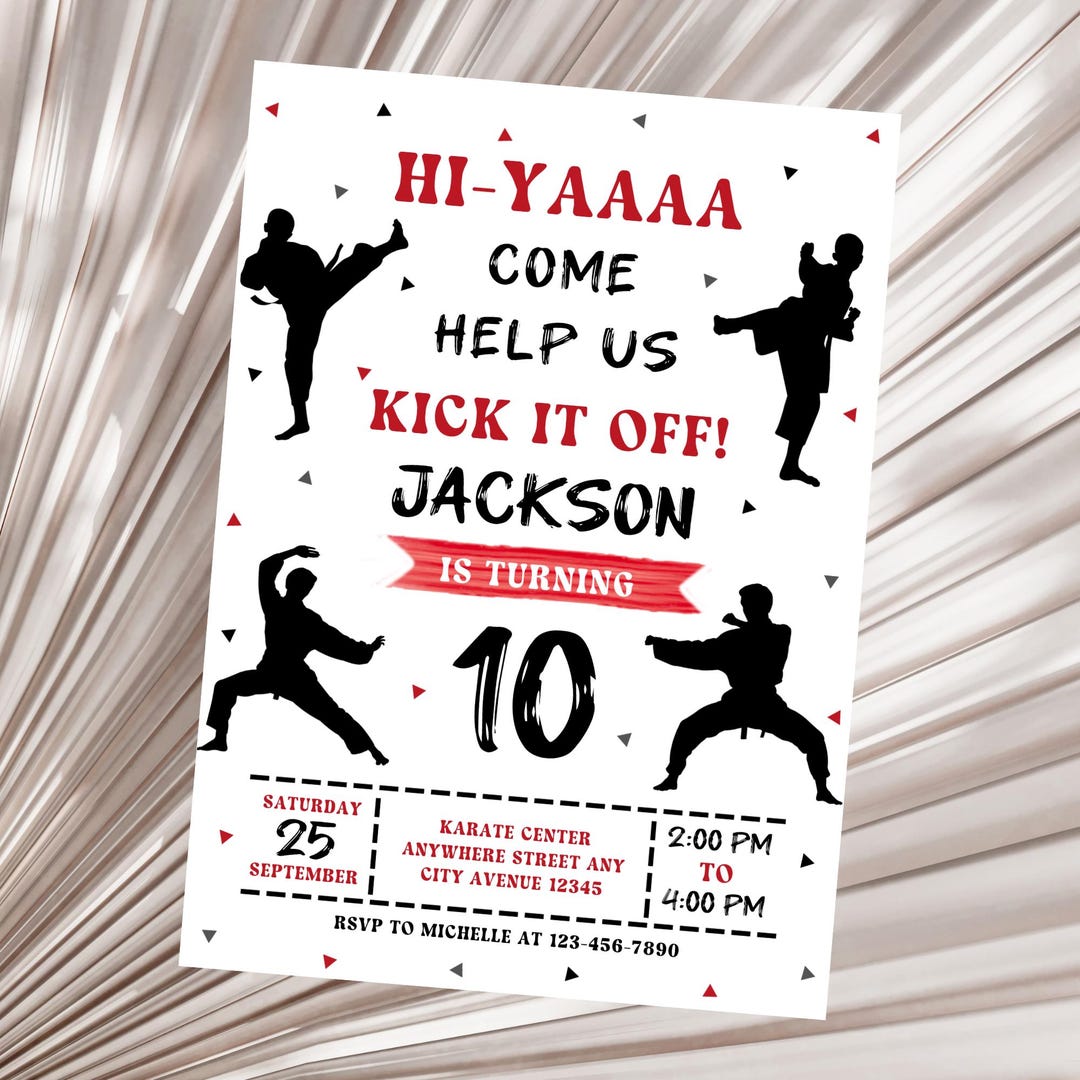 Editable Karate Birthday Invitation, Taekwondo Party Invitation, Karate ...