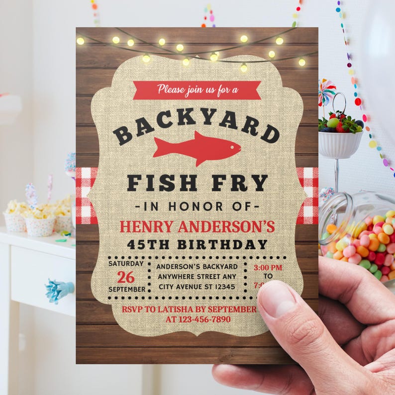 Editable Backyard Fish Fry Birthday Invitation, Adult Party Invite ...