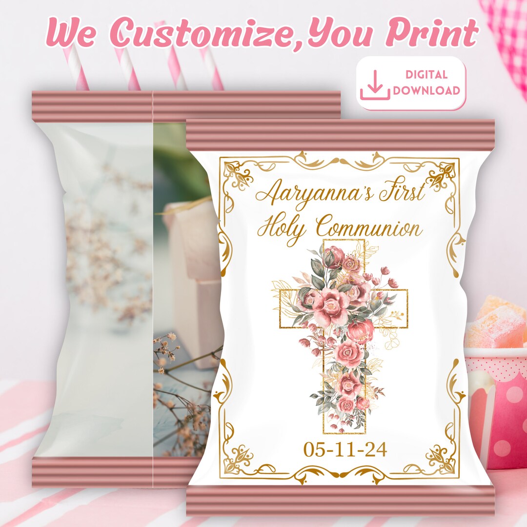 First Communion Chip Bag for Girl,first Holy Communion Chip Wrap, First ...