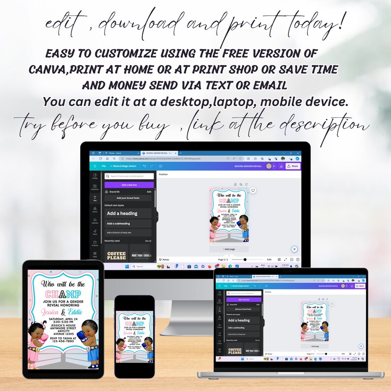 Editable Boxing Gender Reveal Invitation Who Will Be the Champ Boxer ...