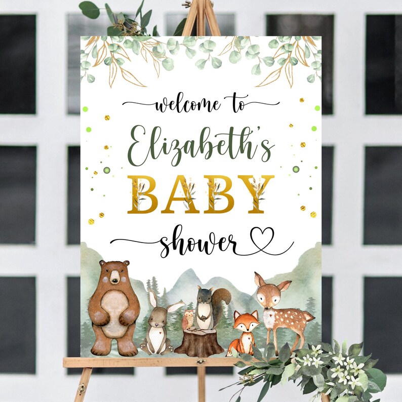 Editable Woodland Animals Welcome Sign Woodland Baby Shower Welcome ...