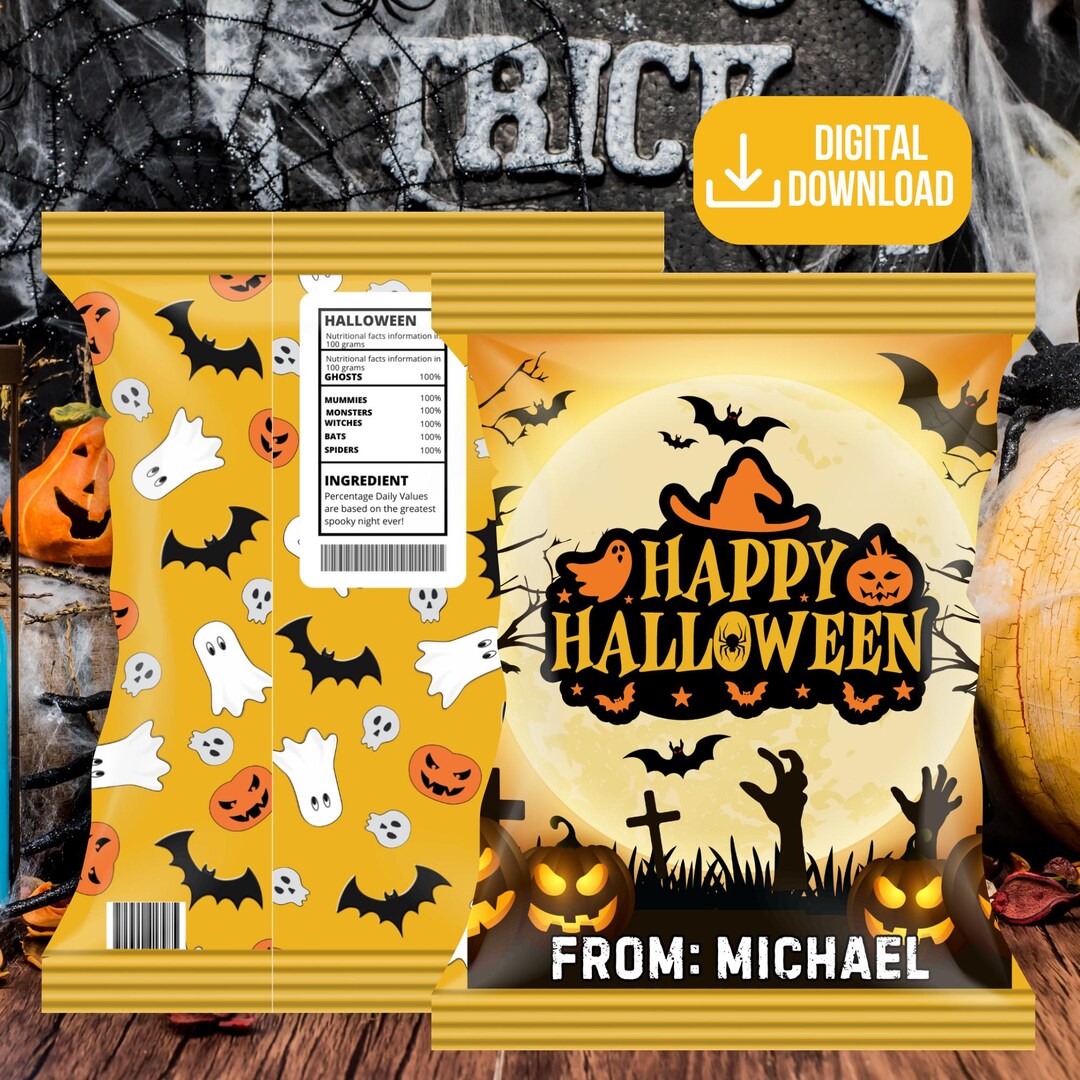 Halloween Chip Bag, Trick or Treat Chip Bag Label, Halloween Party ...