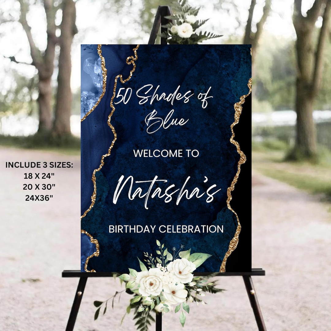 Shades of Blue Birthday Welcome Sign, Adult Shades of Blue Welcome ...