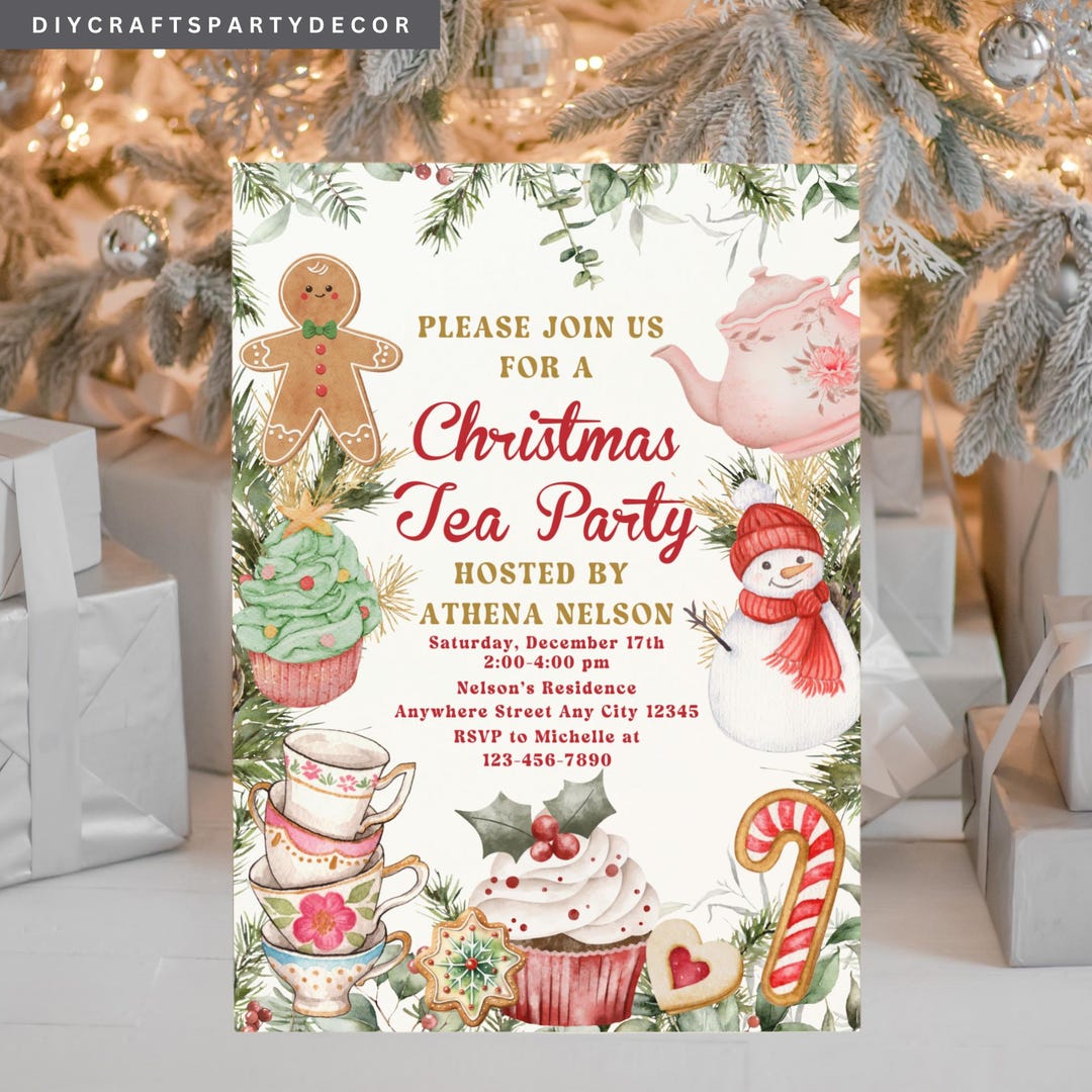 Editable Christmas Tea Party Invitation, Christmas Party Invite ...