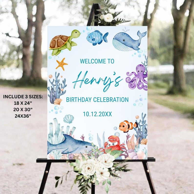 Under the Sea Birthday Welcome Sign, Under the Sea Welcome Board, Ocean ...