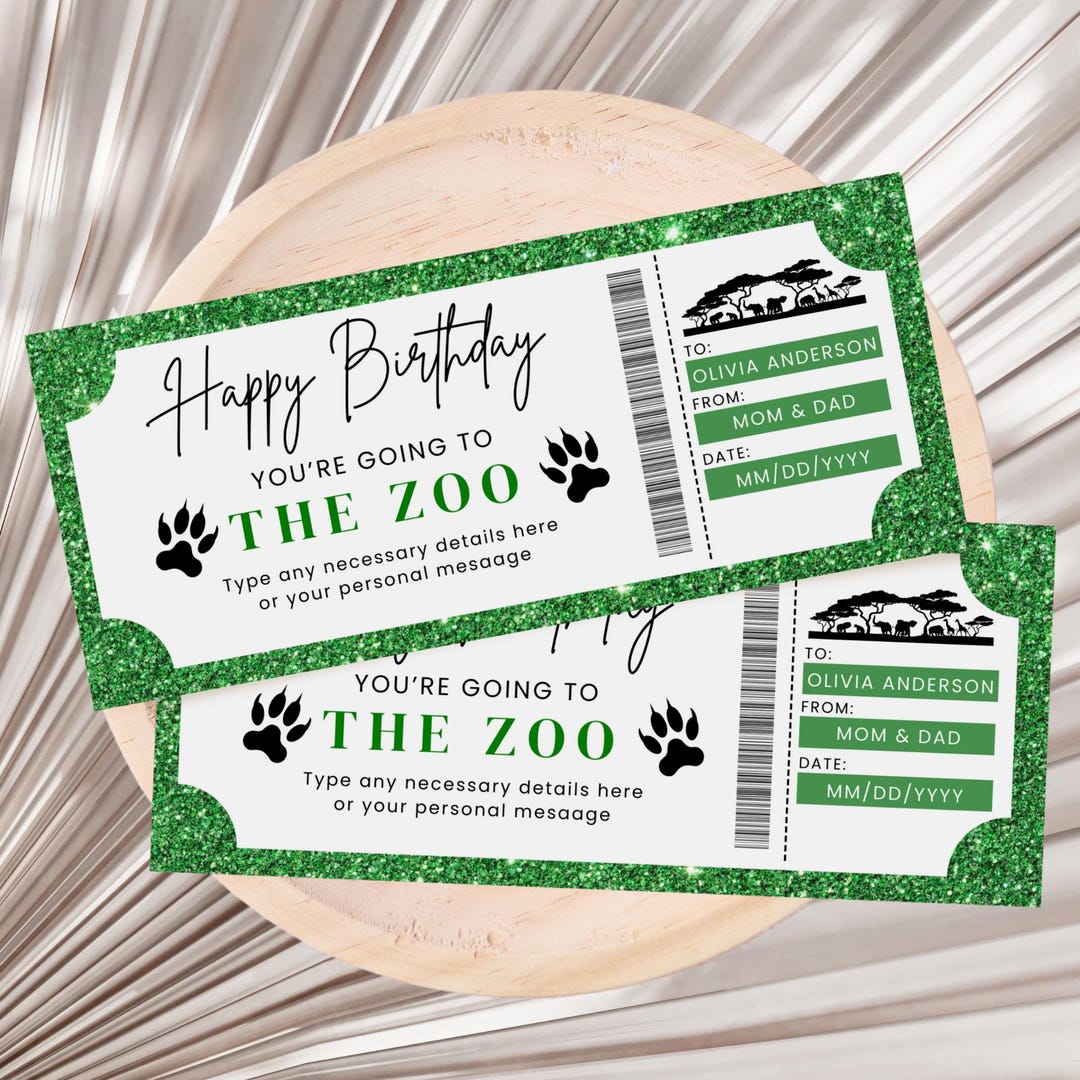 Birthday Zoo Ticket Gift Voucher, Birthday Gift Certificate, Zoo Trip ...