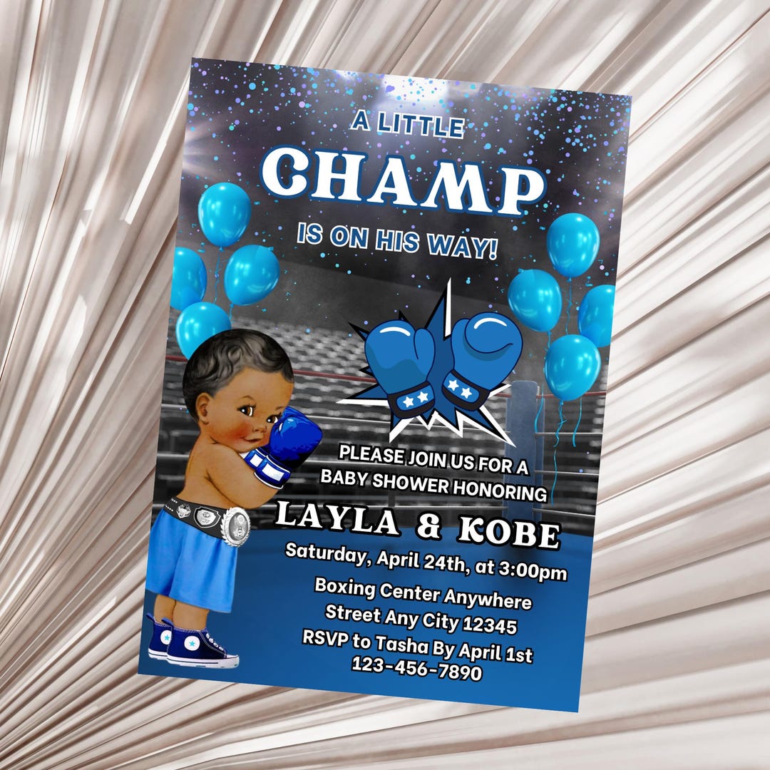 Editable Boxing Baby Shower Invitation, Sport Baby Shower, Afro Little ...