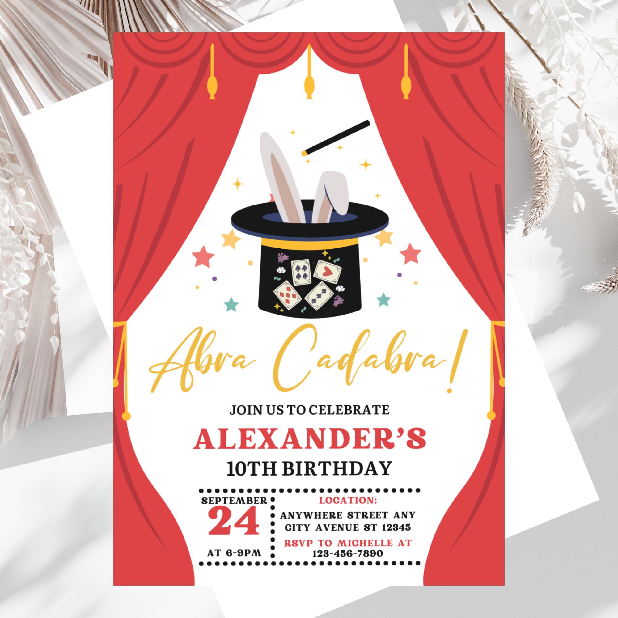 Editable Magic Show Birthday Invitation, Circus Birthday Party ...