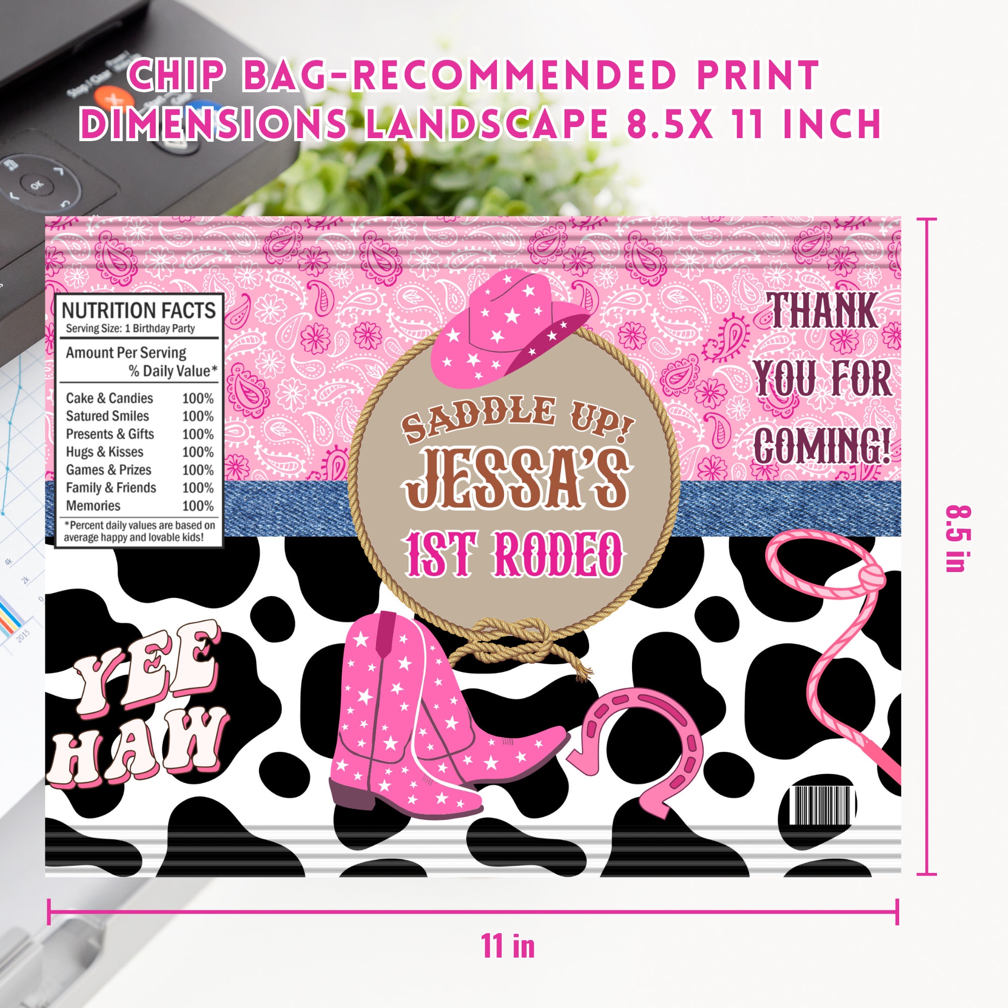 Cowgirl Birthday Party Chip Bag 1st Rodeo Birthday Printables Western ...