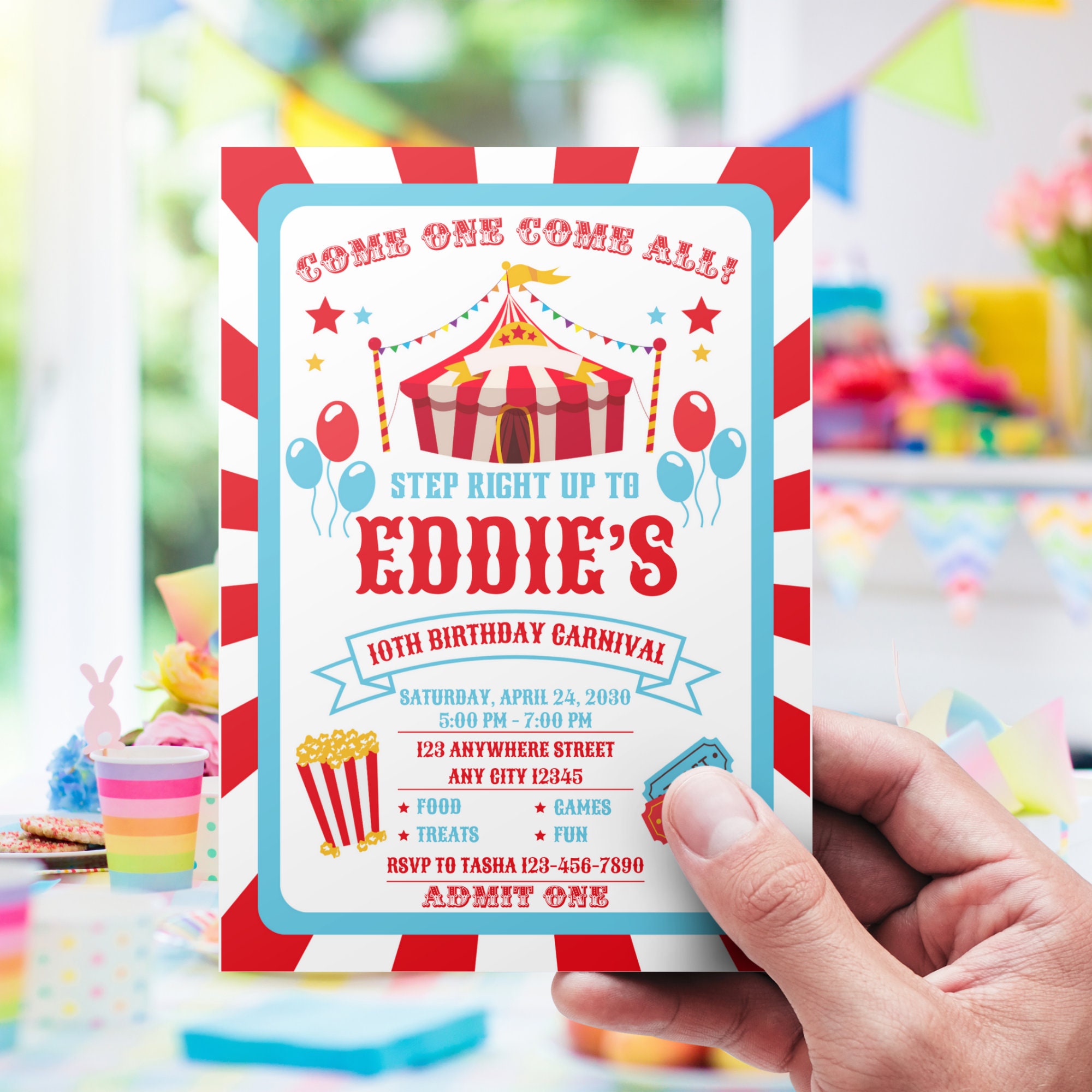 Editable Carnival Birthday Invitation,circus Birthday Invitation ...