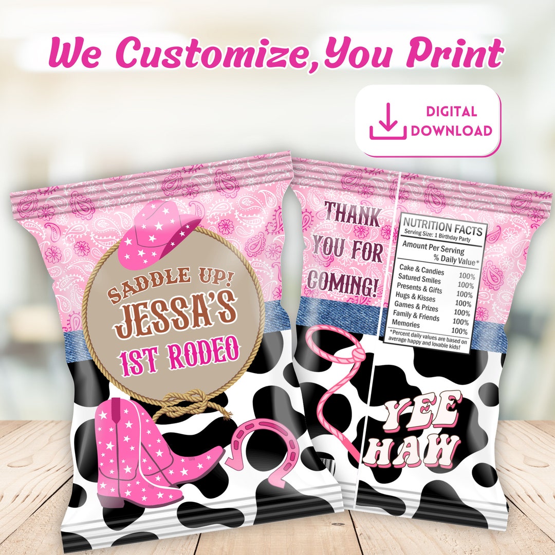 Cowgirl Birthday Party Chip Bag 1st Rodeo Birthday Printables Western ...
