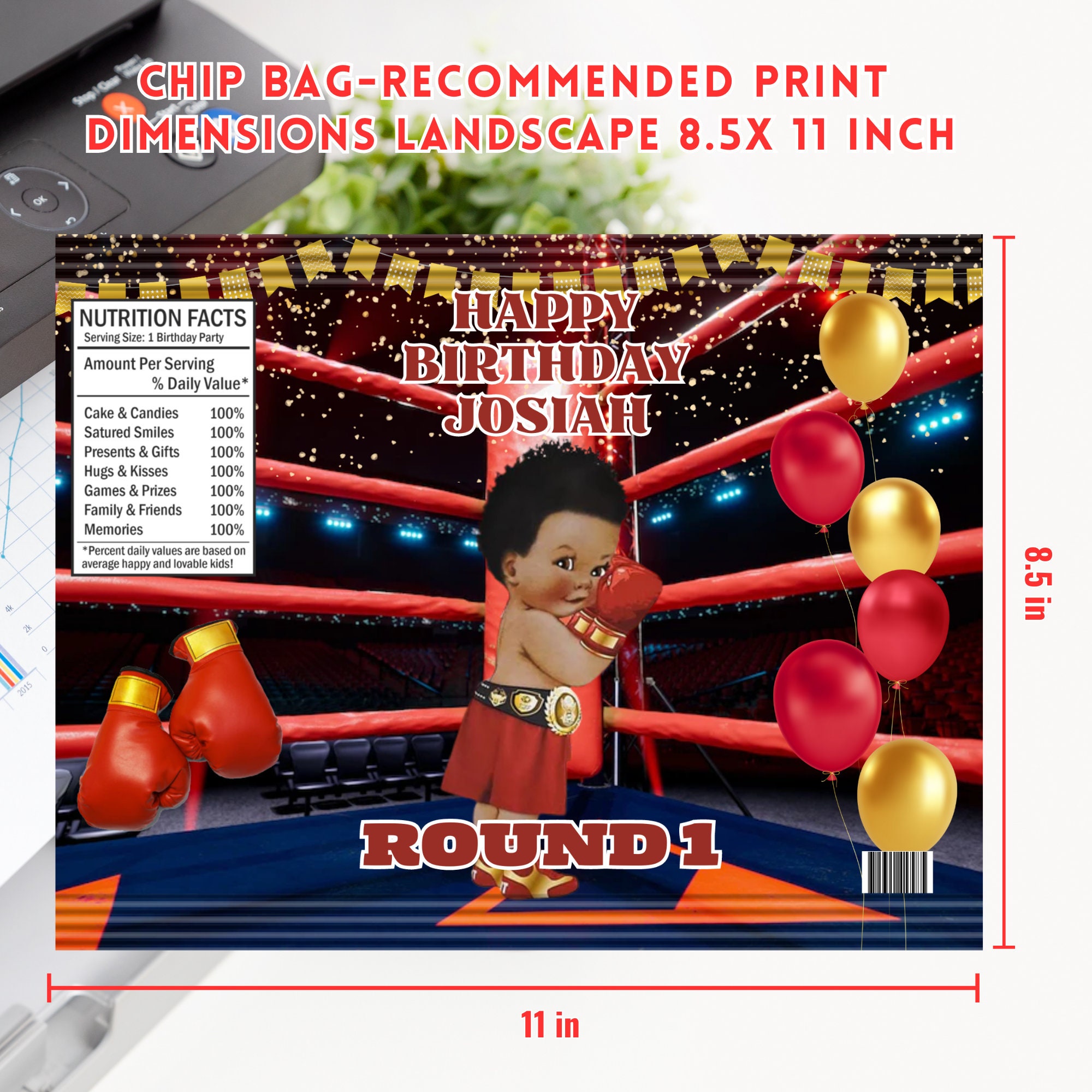 Boxing Birthday Party Chip Bag for Kids Birthday Party Afro Boxing Chip ...