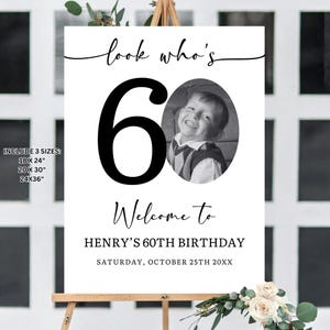 Editable 60th Birthday Welcome Sign, Look Who's 60 Photo Welcome Sign ...