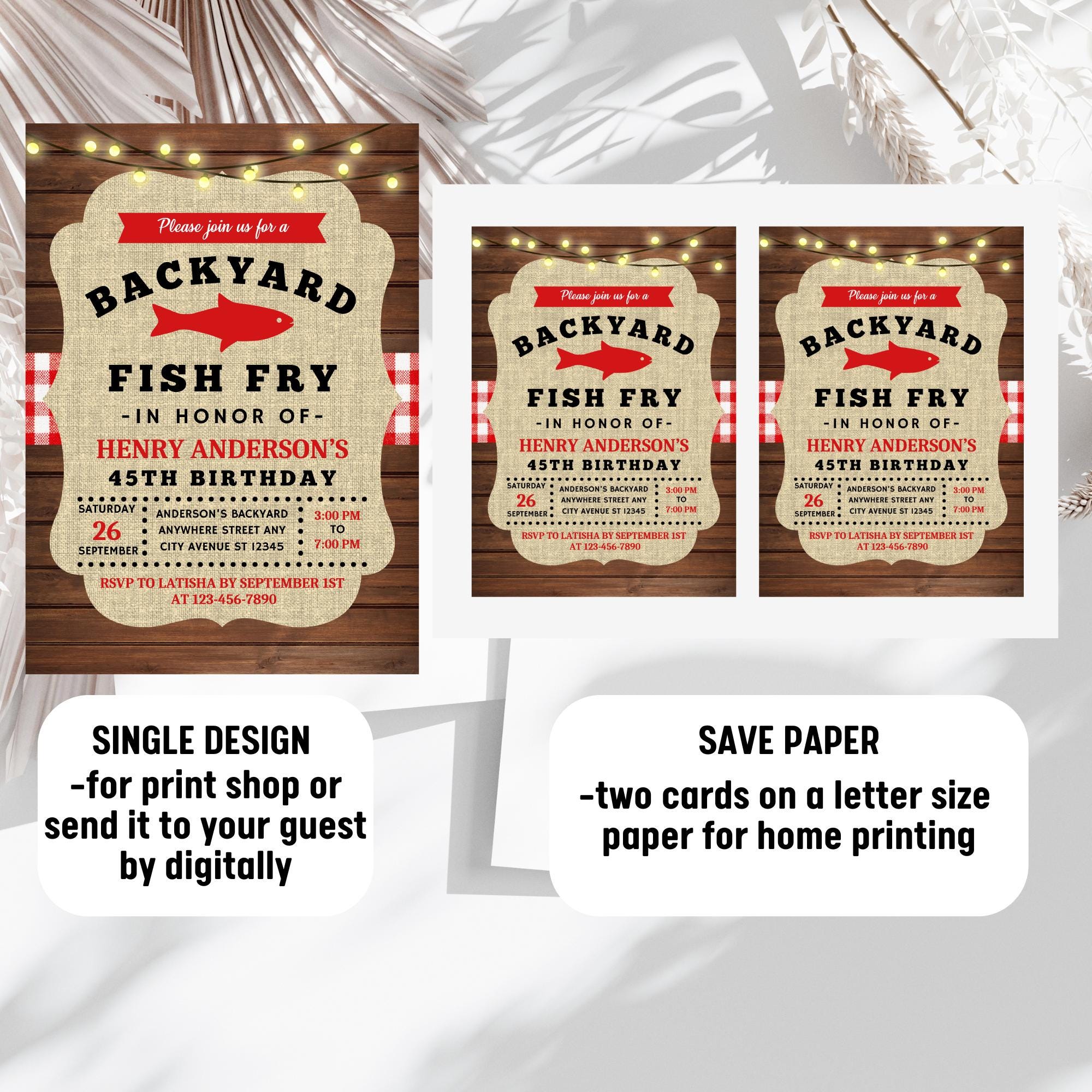 Editable Backyard Fish Fry Birthday Invitation, Adult Party Invite ...