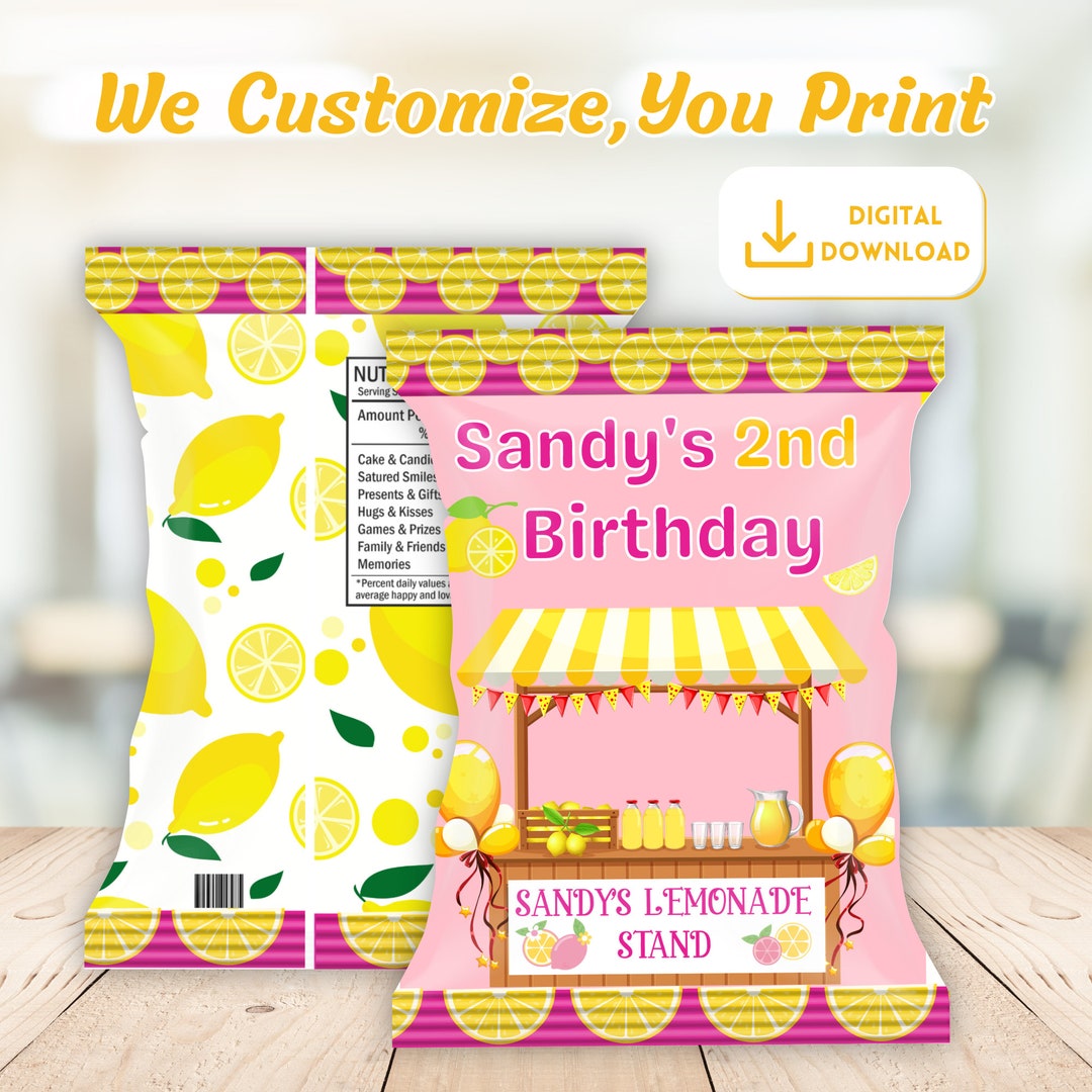 Lemonade Chip Bag | Lemonade Stand Birthday| Lemon Chip Wrap Label - Etsy