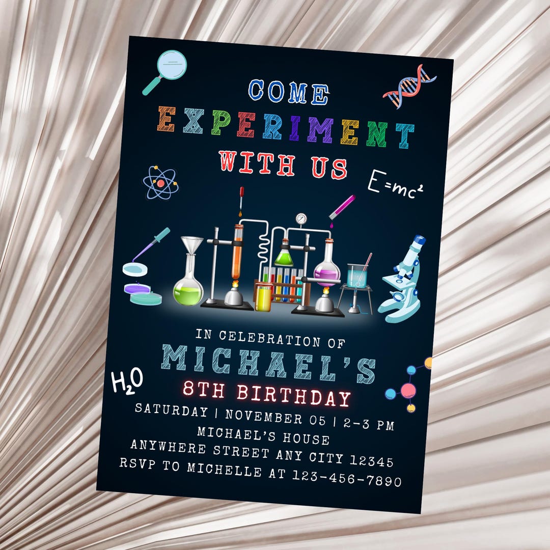 Science Birthday Invitation, Editable Science Experiment Birthday ...
