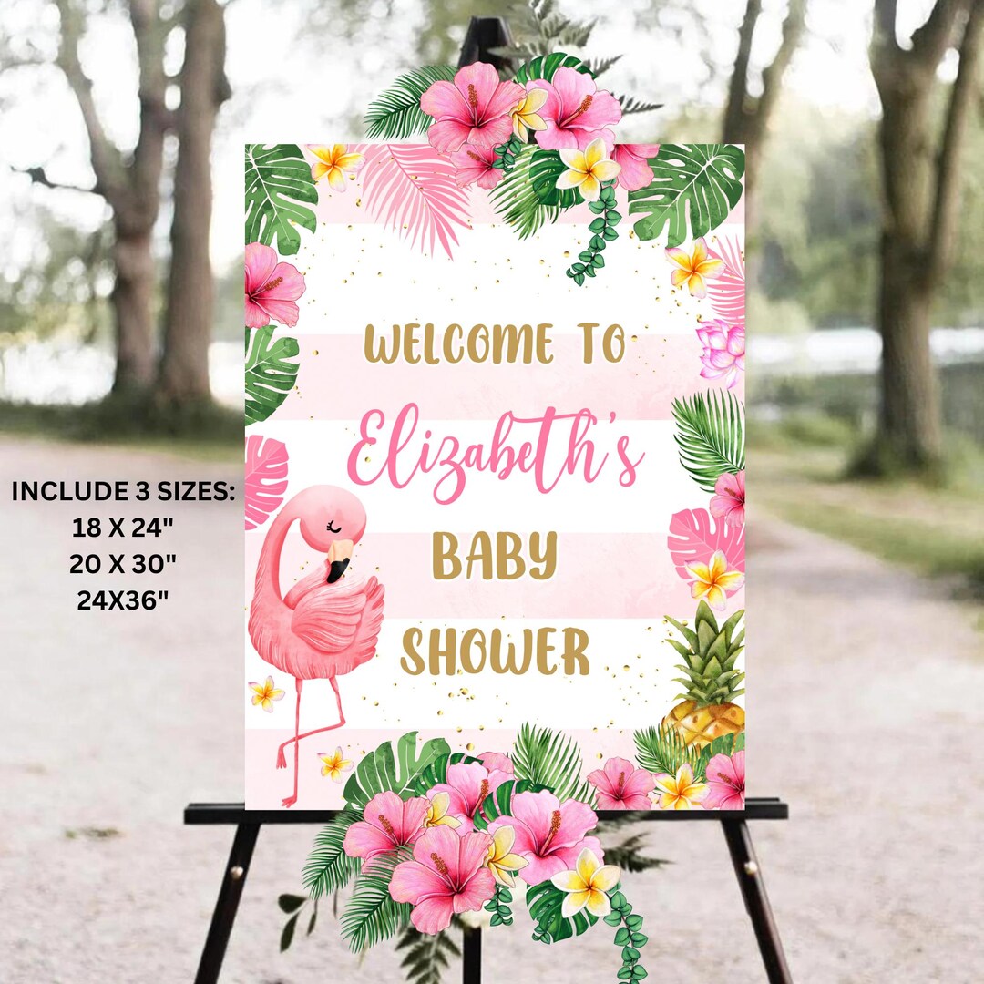 Editable Flamingo Baby Shower Welcome Sign,flamingo Welcome Board ...