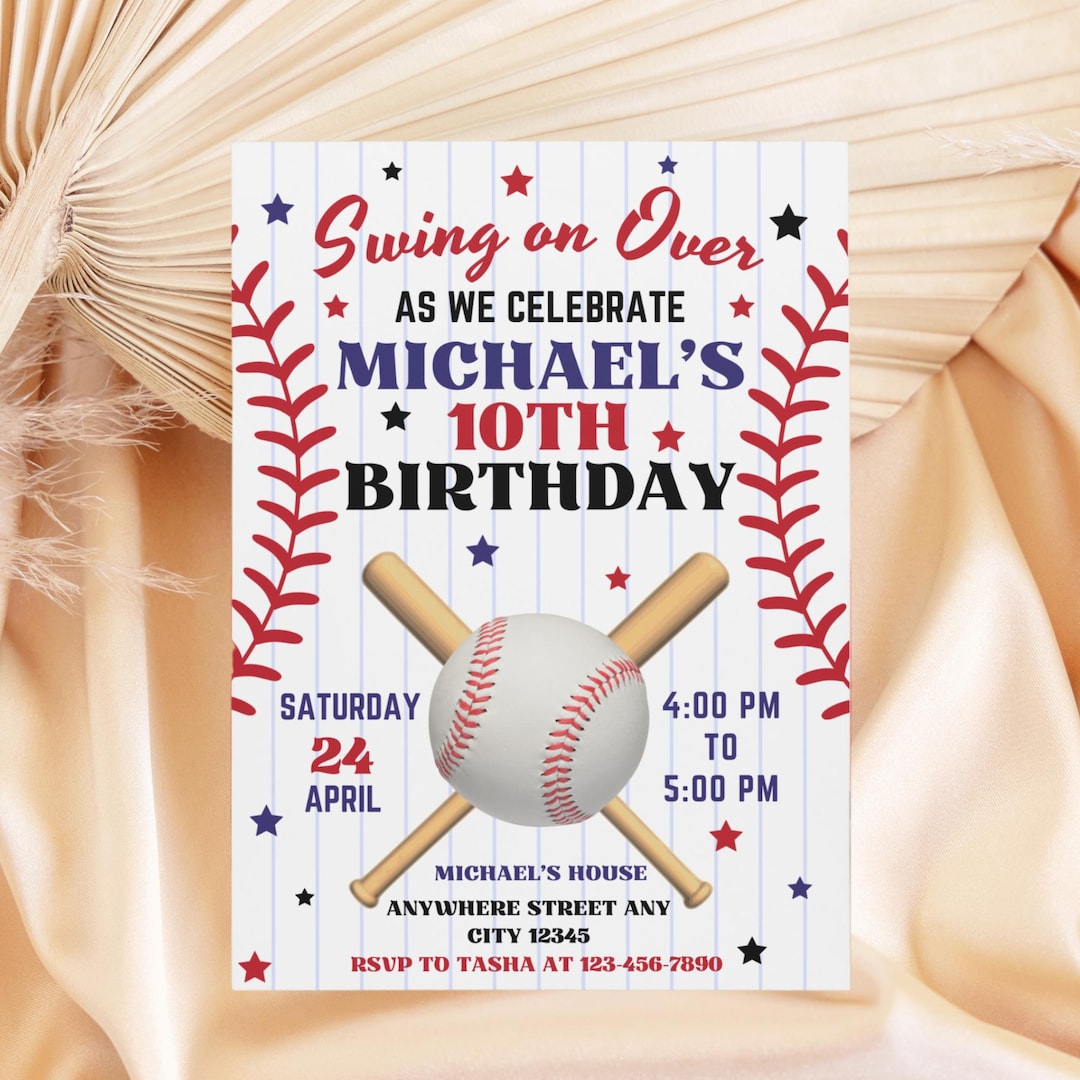 Baseball Birthday Invitation, Baseball Party Invite, Swing on Over ...