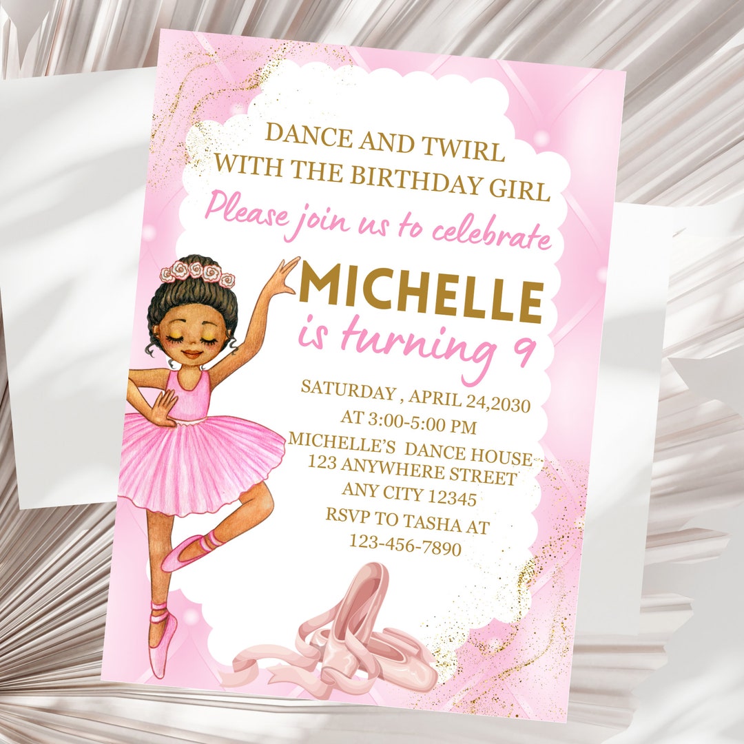 Ballerina Invitation for Birthday, African American Ballet Party ...