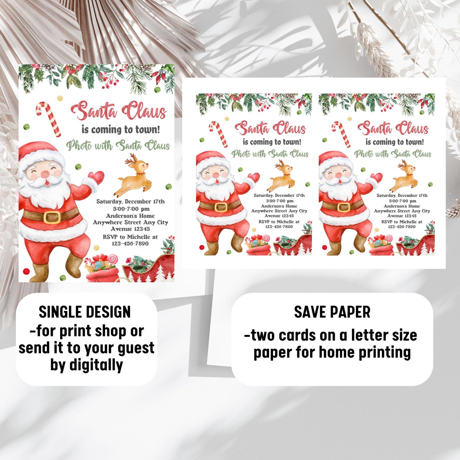 Editable Photo With Santa Invitation, Christmas Party Invite, Holiday ...