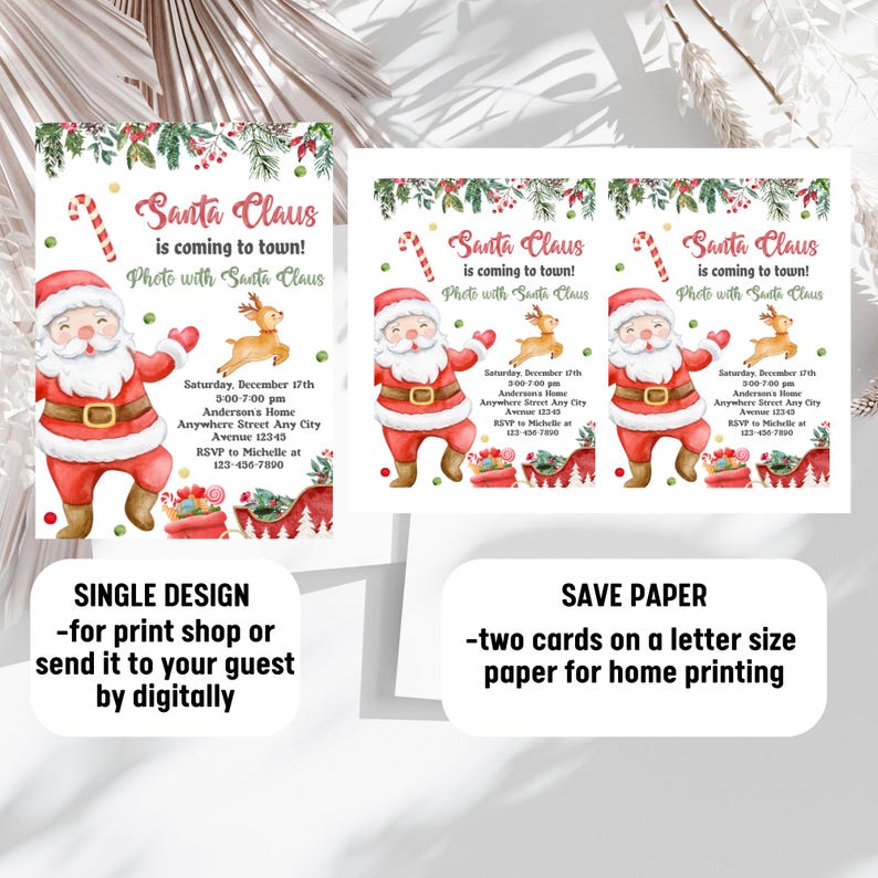 Editable Photo With Santa Invitation, Christmas Party Invite, Holiday ...