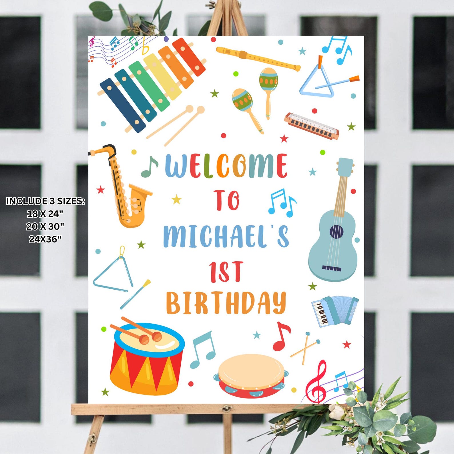 Editable Music Birthday Welcome Sign, Musical Instruments Birthday Sign ...