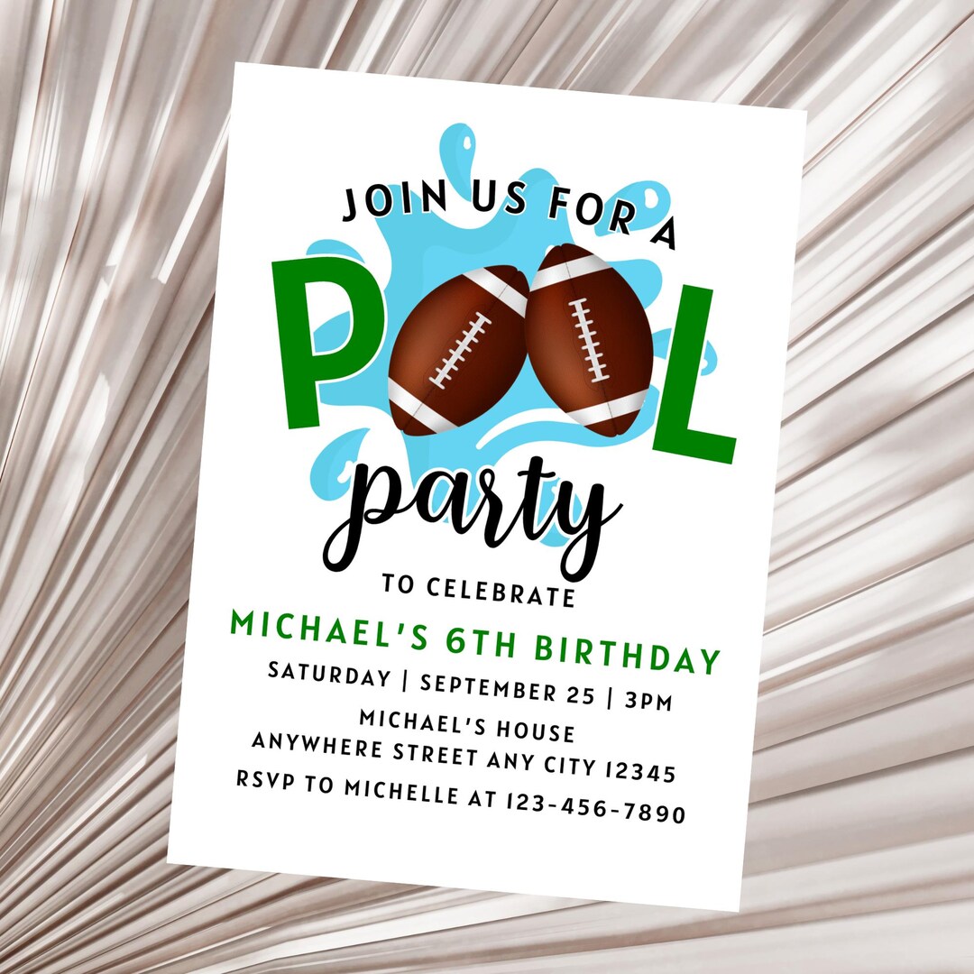 Football Pool Party Invitation, Football Birthday Invite, Touchdown ...