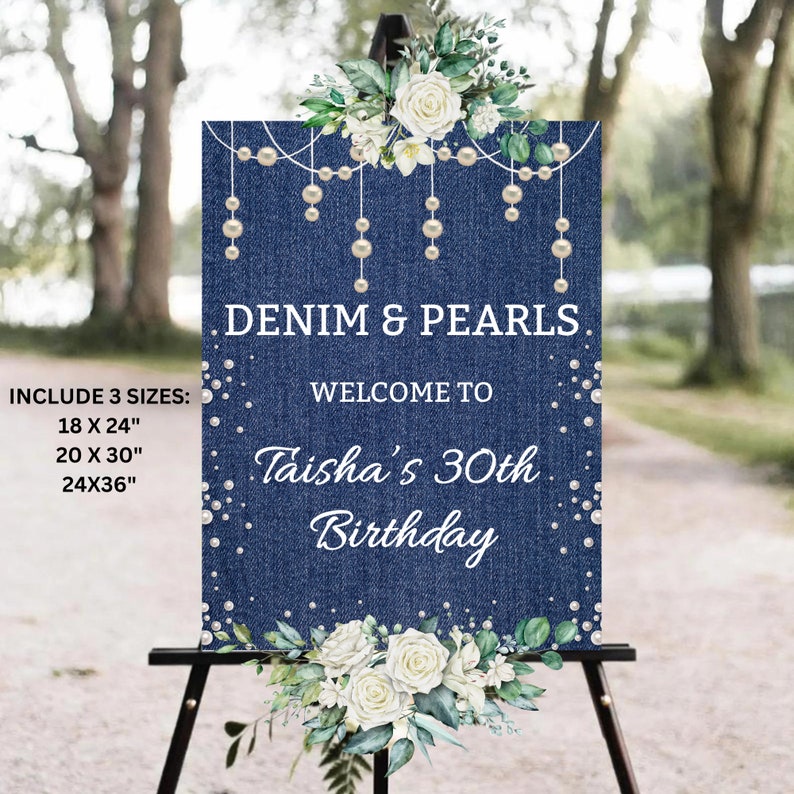 Editable Denim and Pearls Welcome Sign Denim & Pearls Welcome Board ...