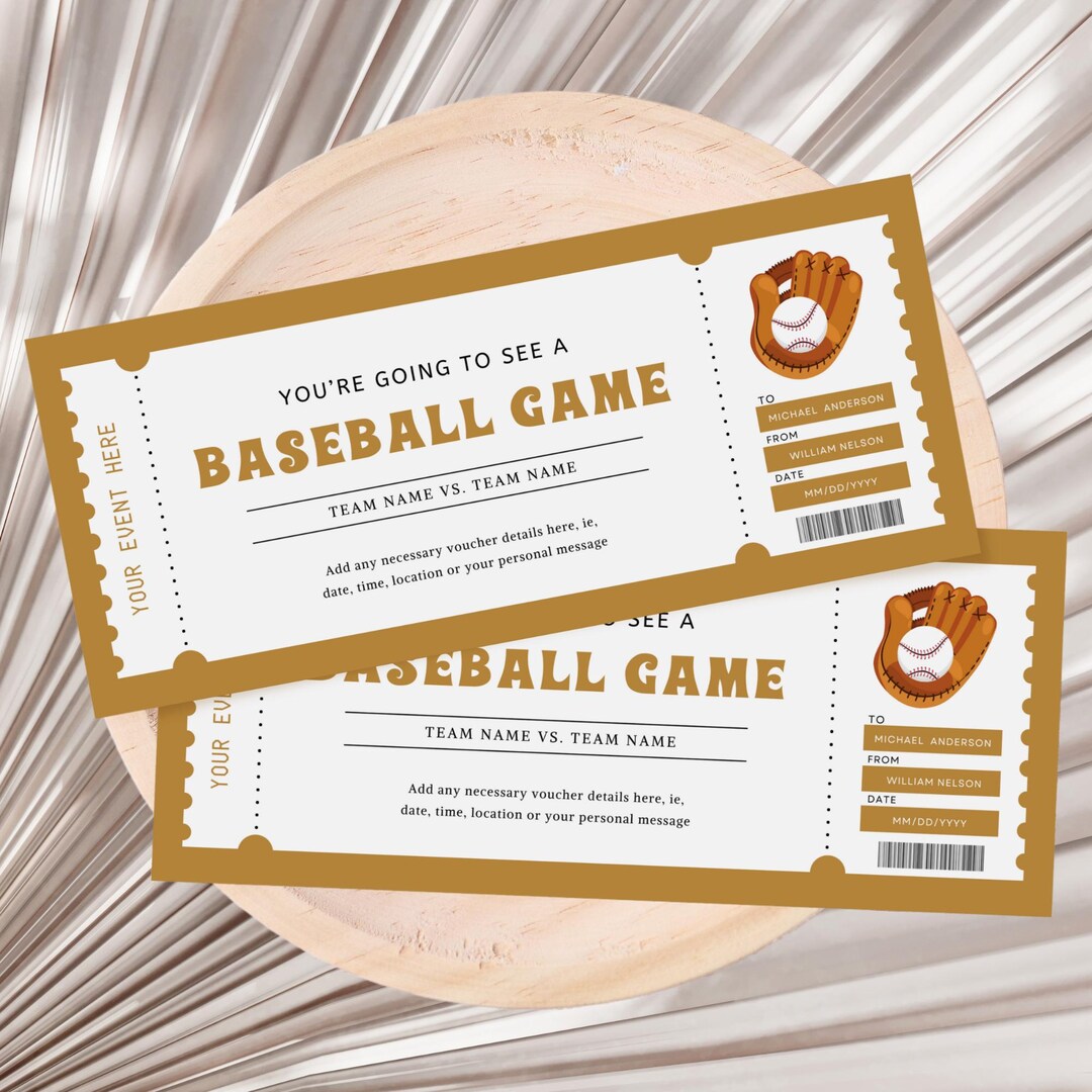Baseball Game Ticket Gift Voucher, Baseball Gift Certificate, Sport Game Gift Coupon, Baseball ...