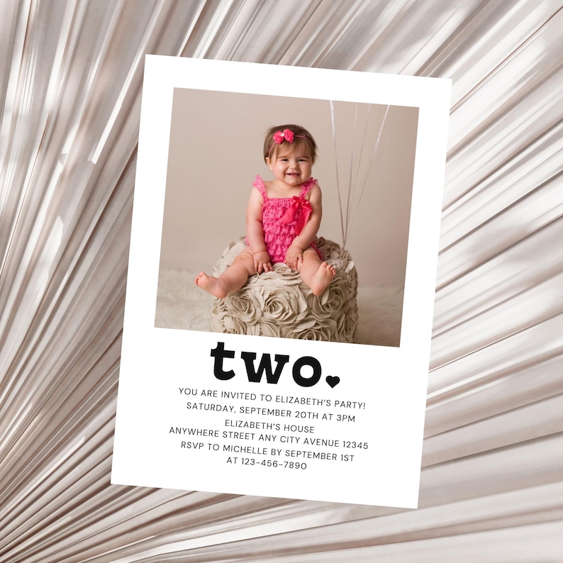 Editable Second Birthday Invitation, Modern 2nd Birthday Party Invite ...
