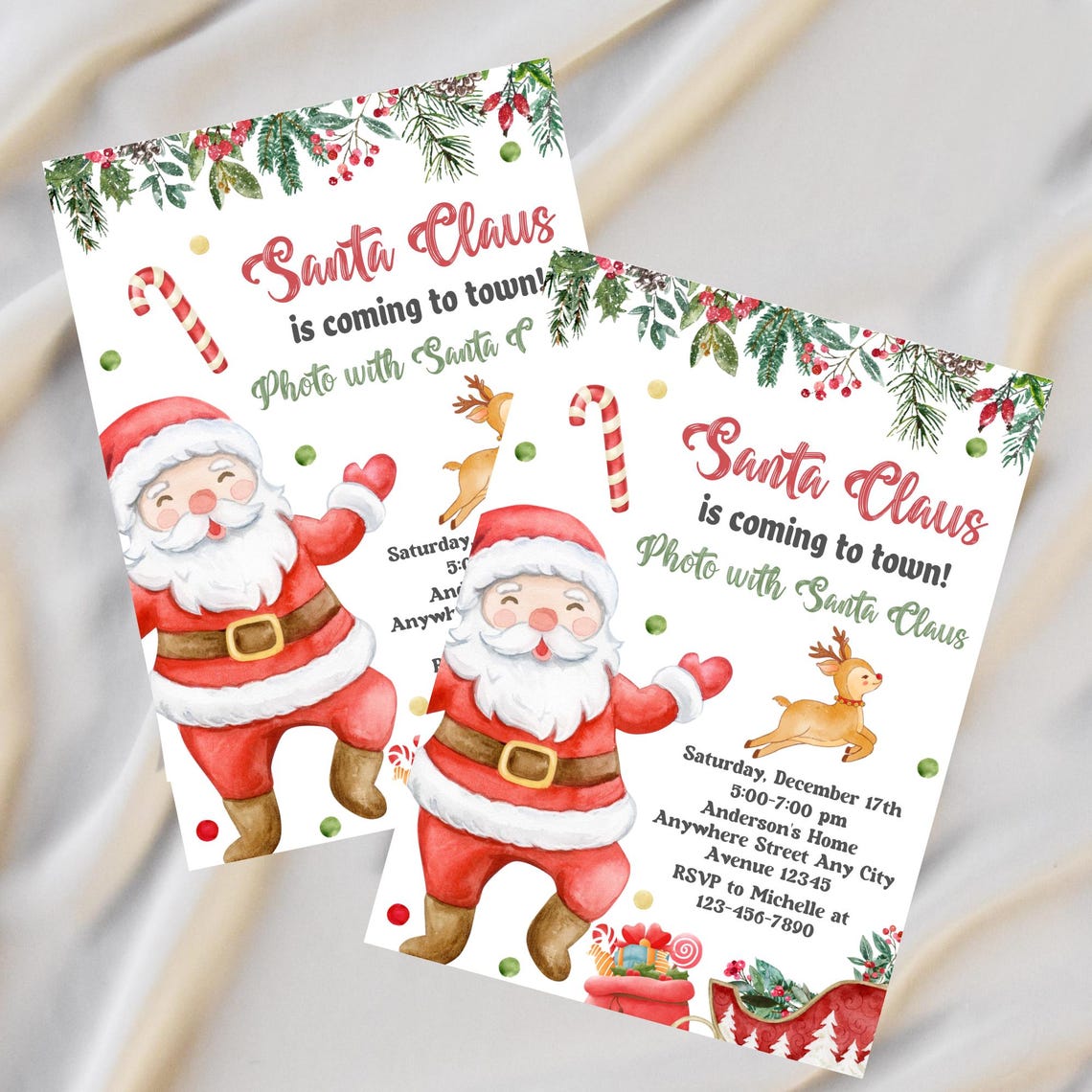 Editable Photo With Santa Invitation, Christmas Party Invite, Holiday ...
