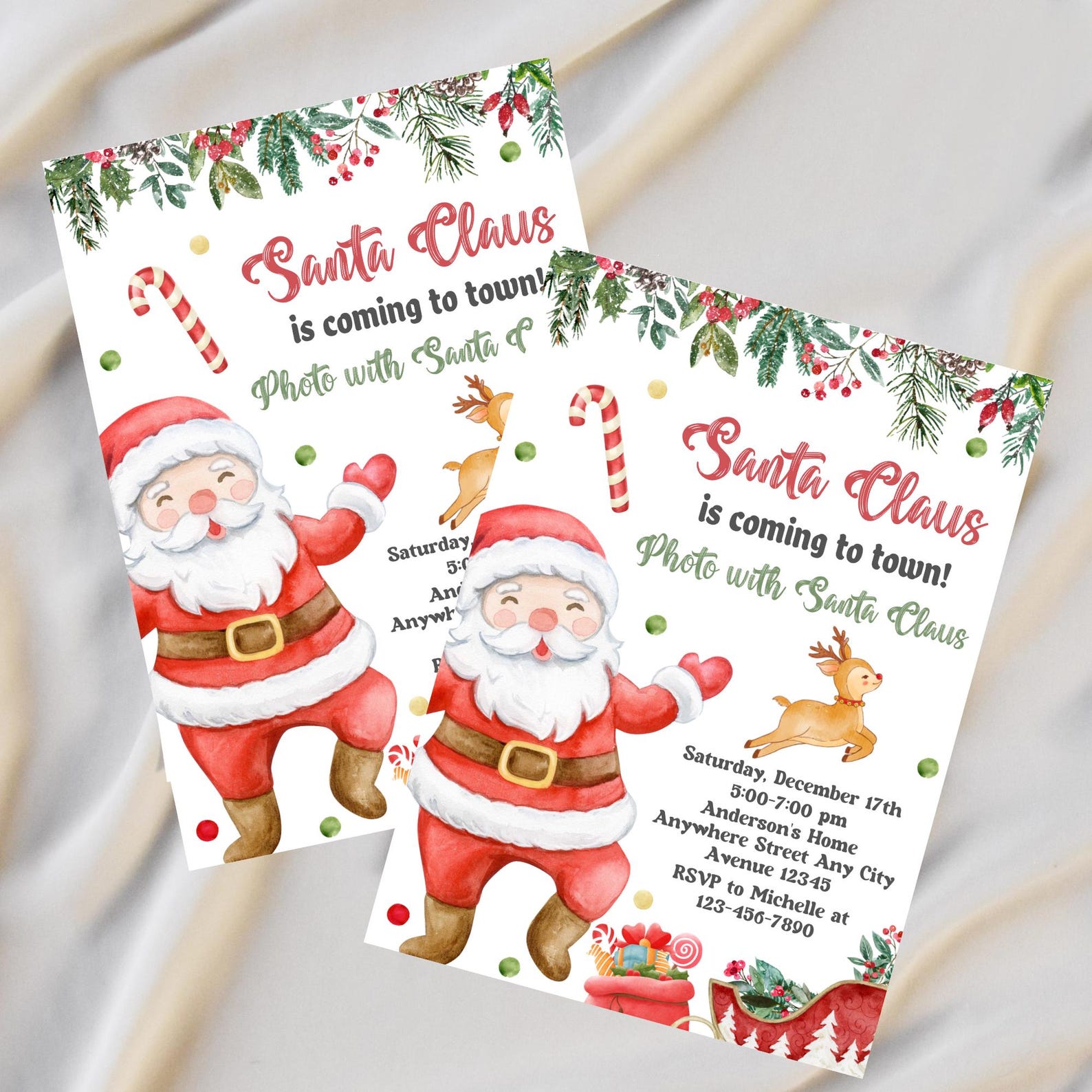 Editable Photo With Santa Invitation, Christmas Party Invite, Holiday ...