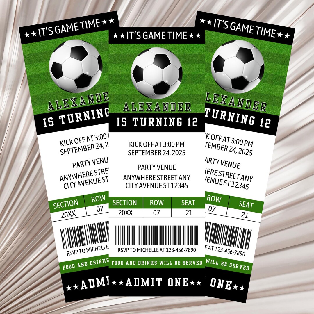 Editable Soccer Ticket Birthday Invitation, Footballball Birthday ...