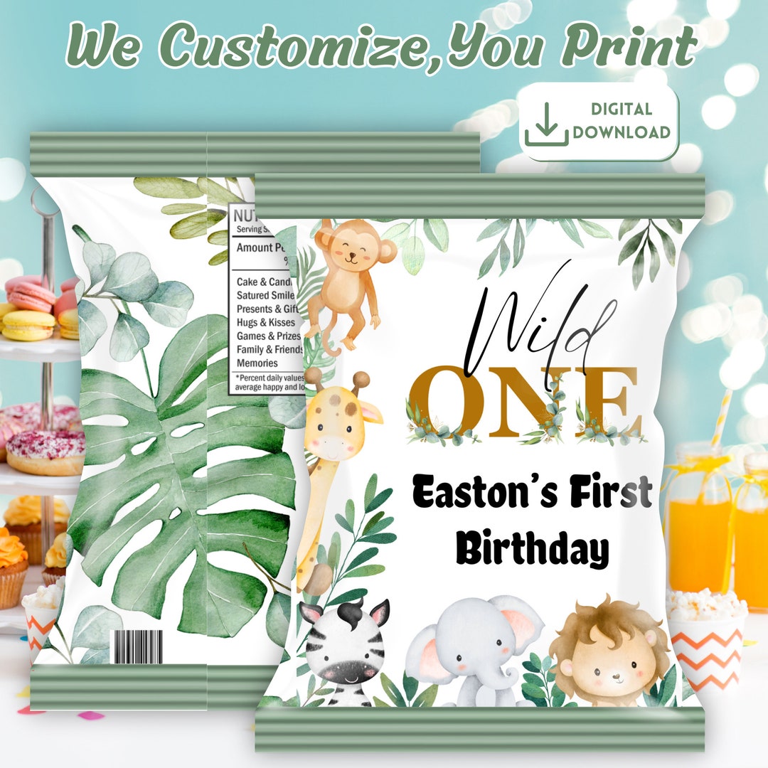 Jungle Safari Wild One Chip Bag Safari Birthday Chip Bag, Ungle Safari ...