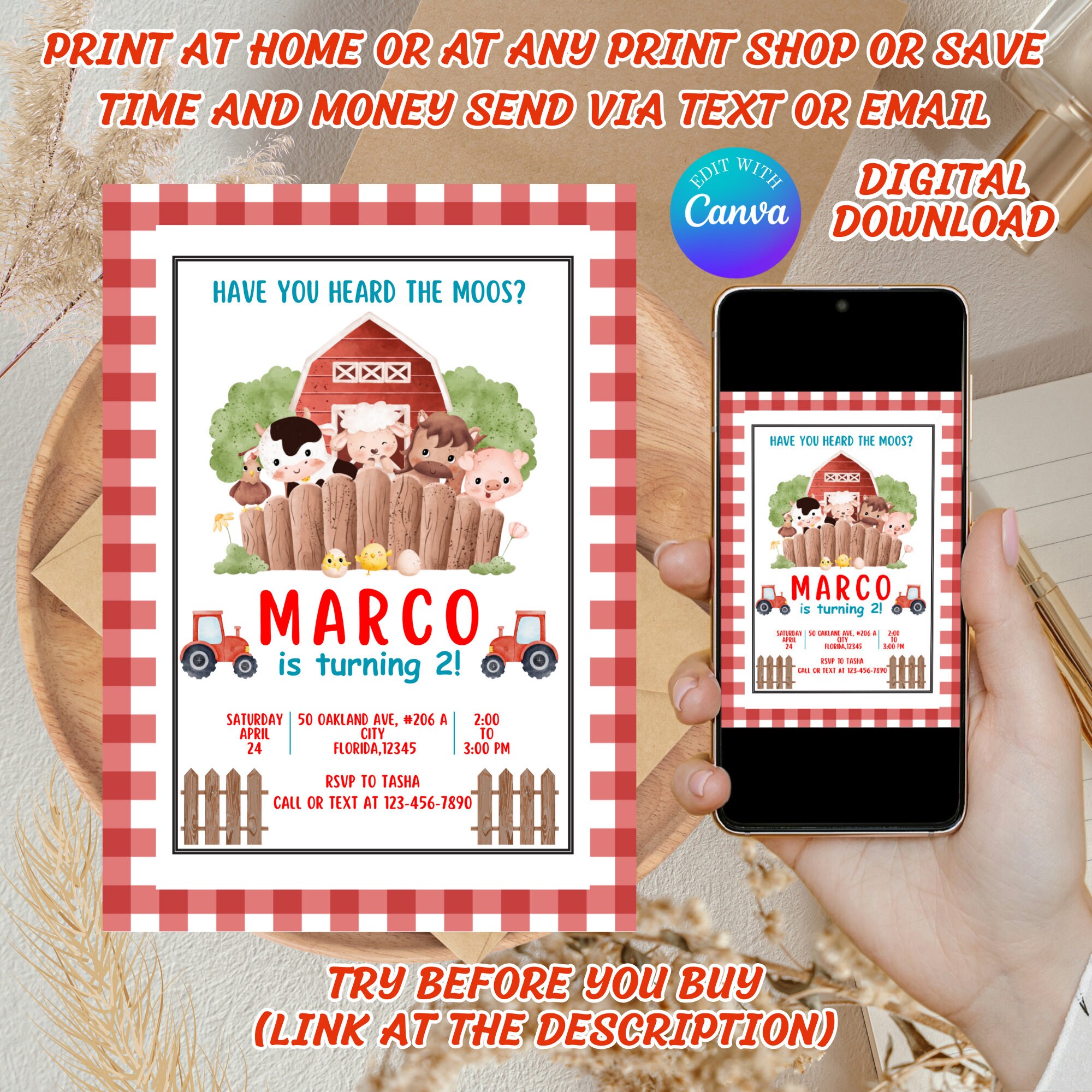 Farm Theme Birthday Invitation Farm Party Invites Barnyard Birthday ...