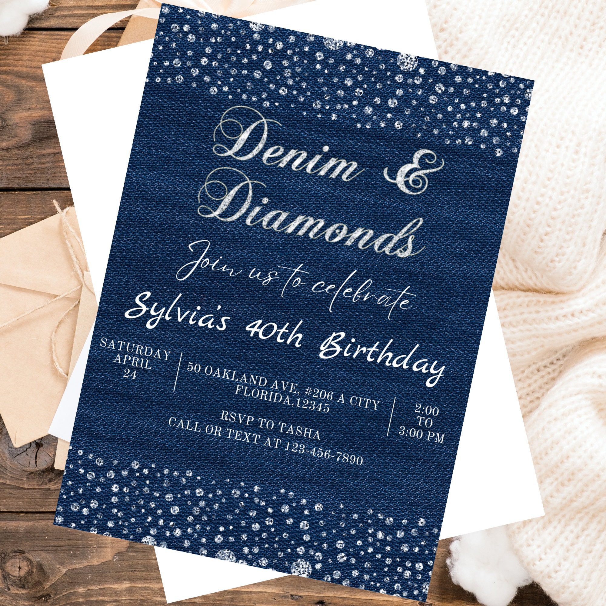 Denim and Diamonds Invitation for Adult Denim Invitation Denim and ...