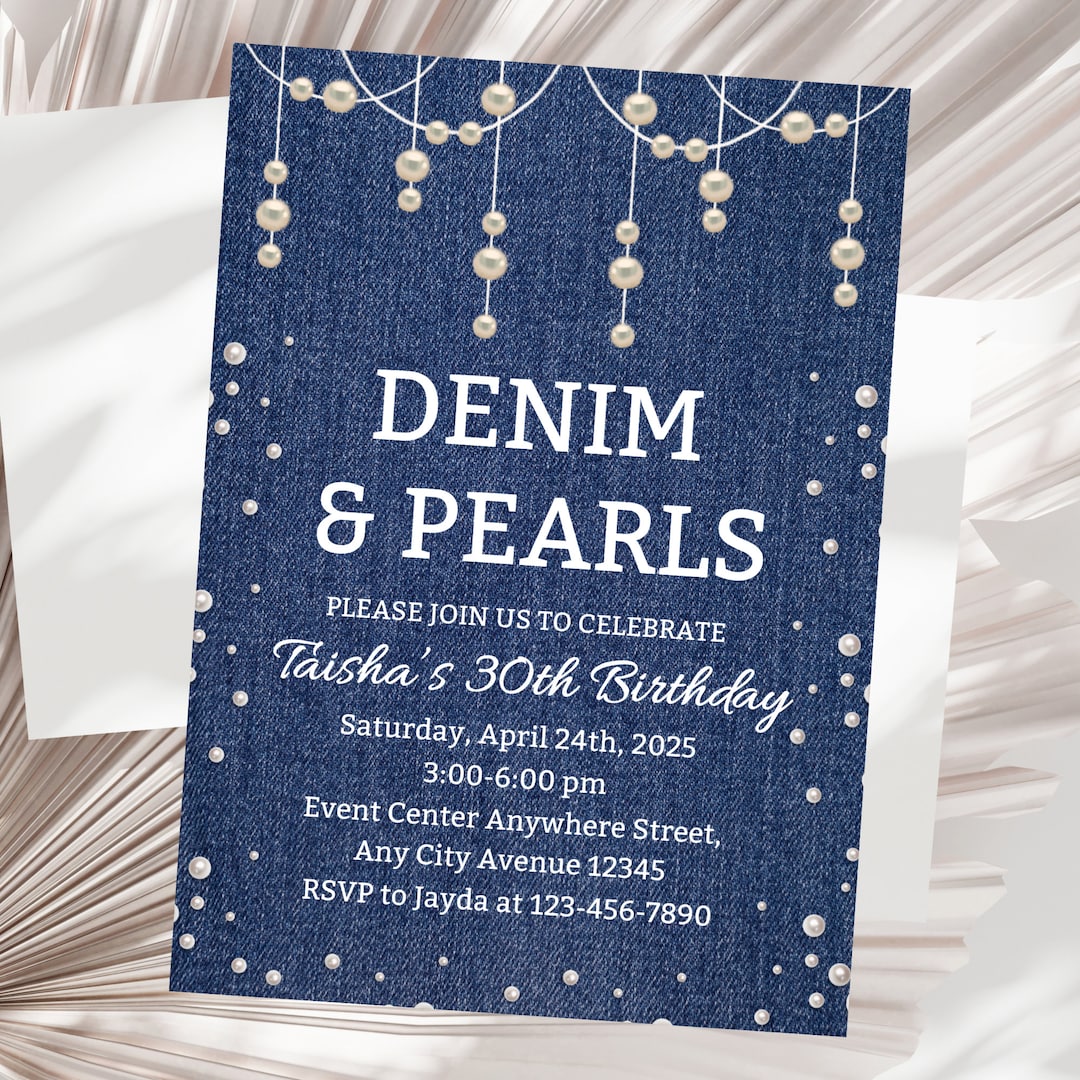 Denim and Pearls Birthday Invitation Template Editable Denim Birthday ...