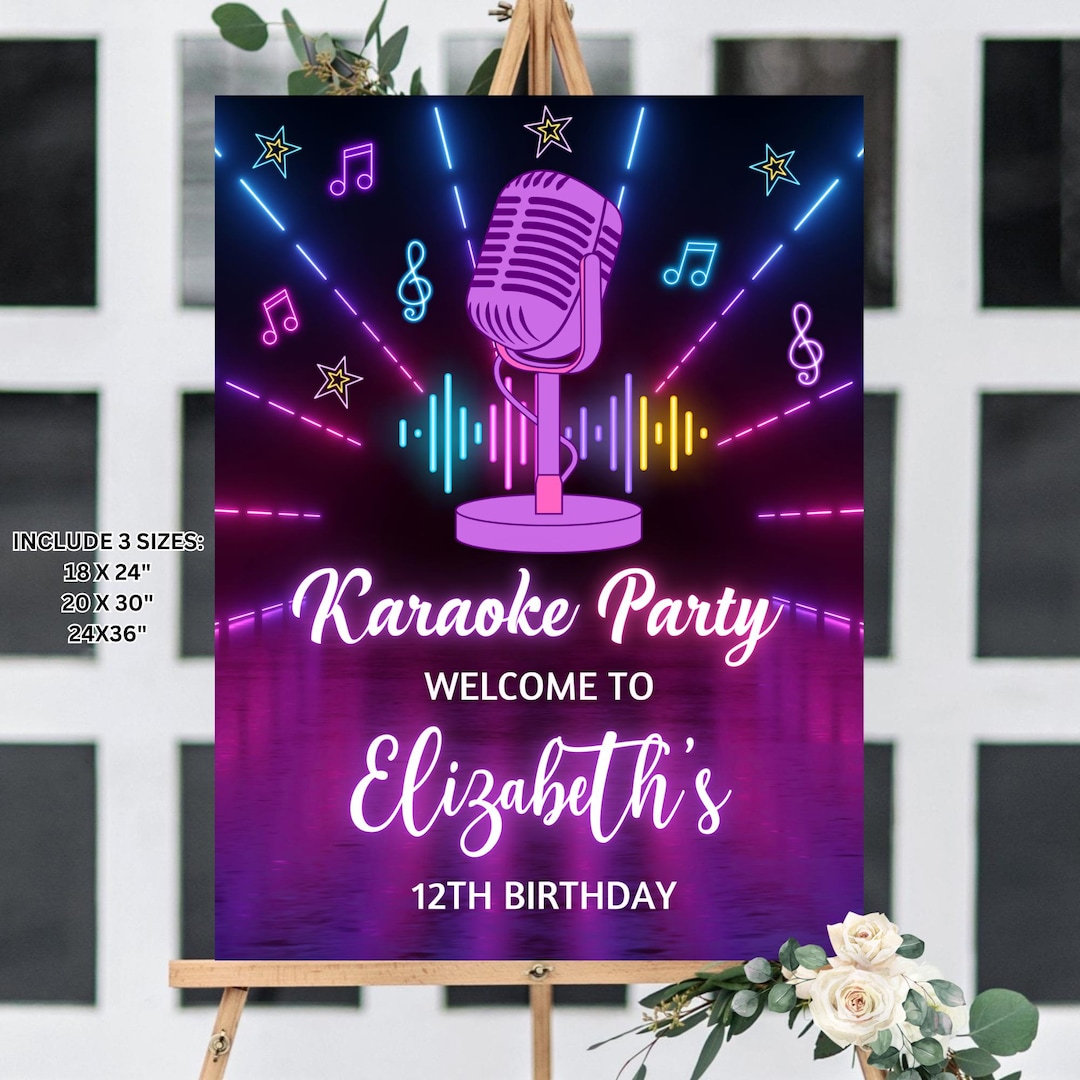 Editable Karaoke Birthday Welcome Sign, Music Party Birthday Welcome ...