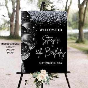 Black and Silver Birthday Welcome Sign, Adult Birthday Dinner Welcome ...