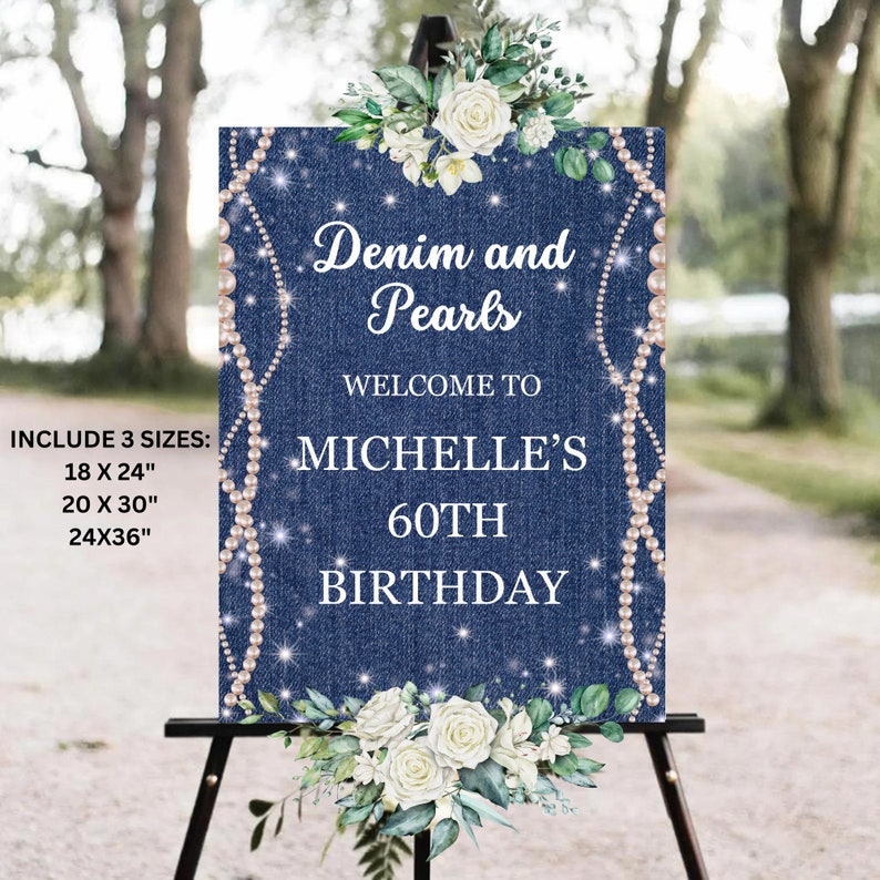 Editable Denim and Pearls Welcome Sign, Denim & Pearls Welcome Board ...