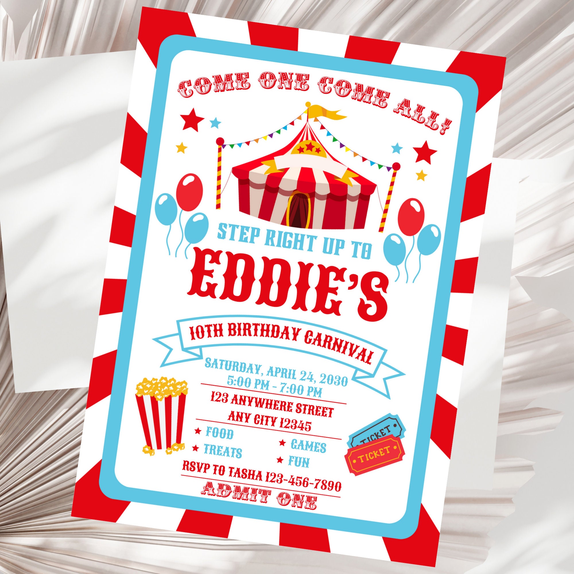 Editable Carnival Birthday Invitation,circus Birthday Invitation ...