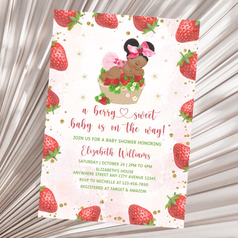 Editable Strawberry Baby Shower Invitation,berry Sweet Baby Shower ...