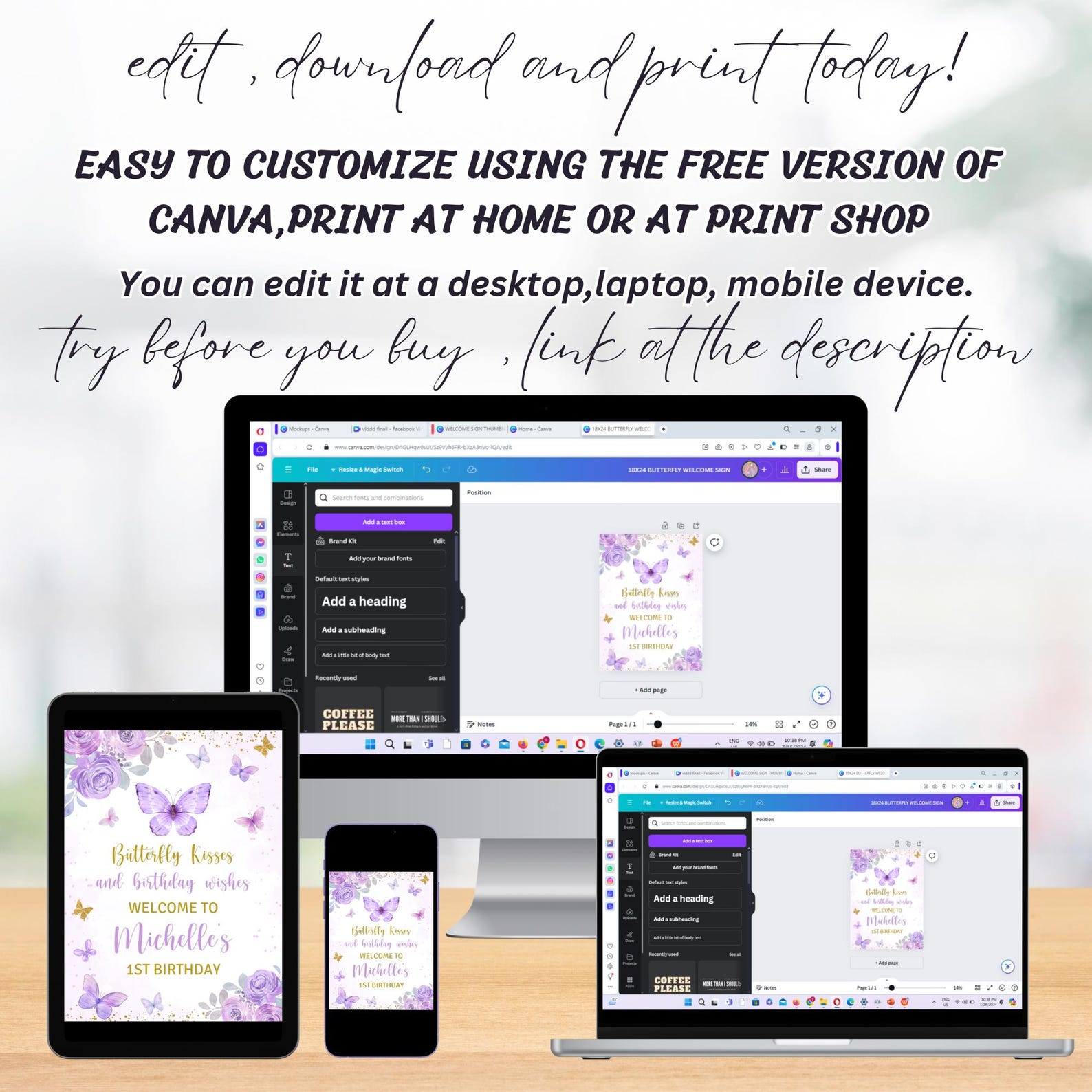 Butterfly Birthday Welcome Sign,purple Butterfly Birthday Welcome Board ...