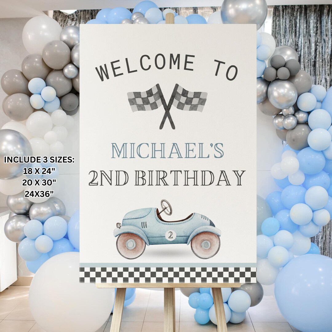 Editable Two Fast Birthday Welcome Sign Vintage Racecar Welcome Board ...