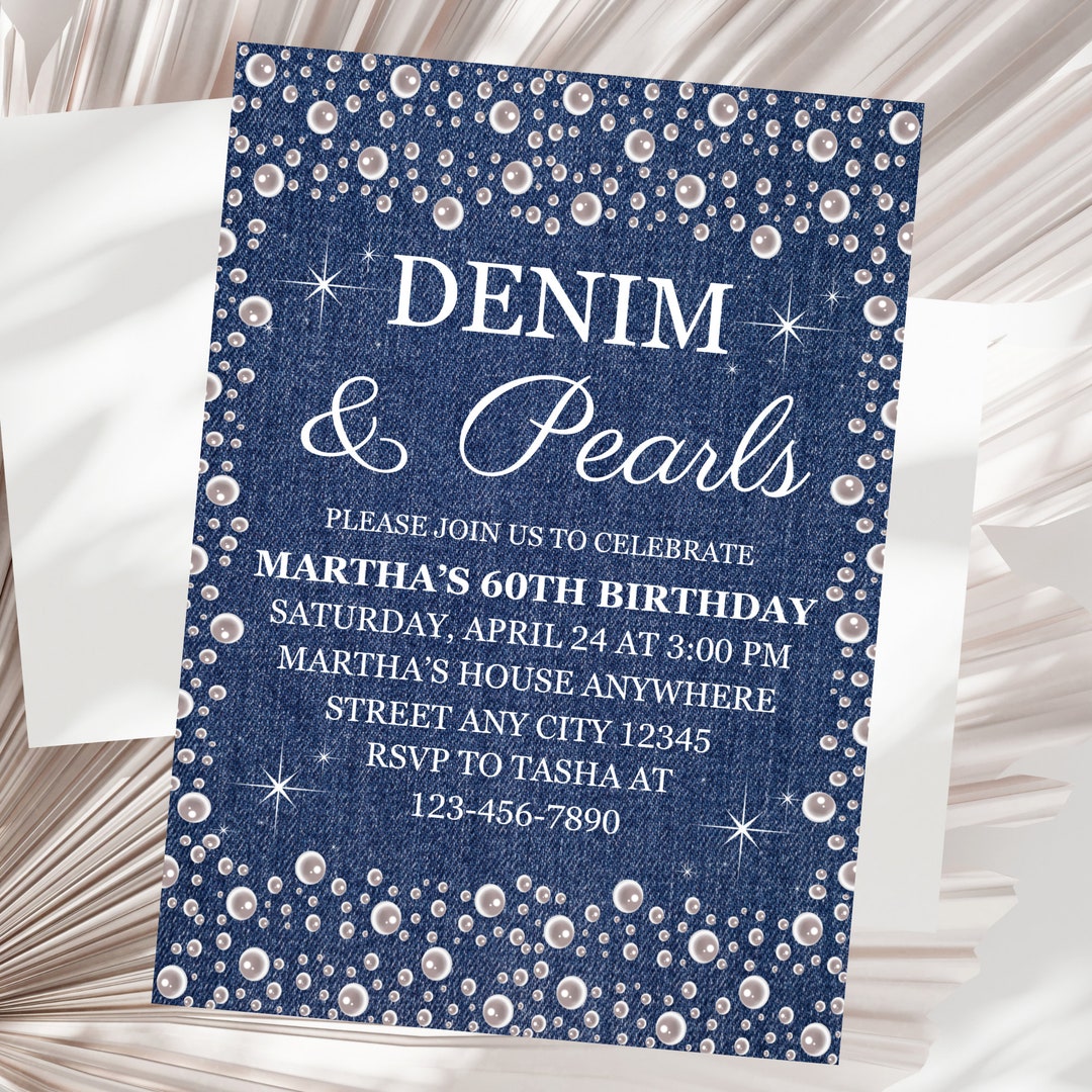 Denim and Pearls Birthday Invitation Template Editable Denim Birthday ...