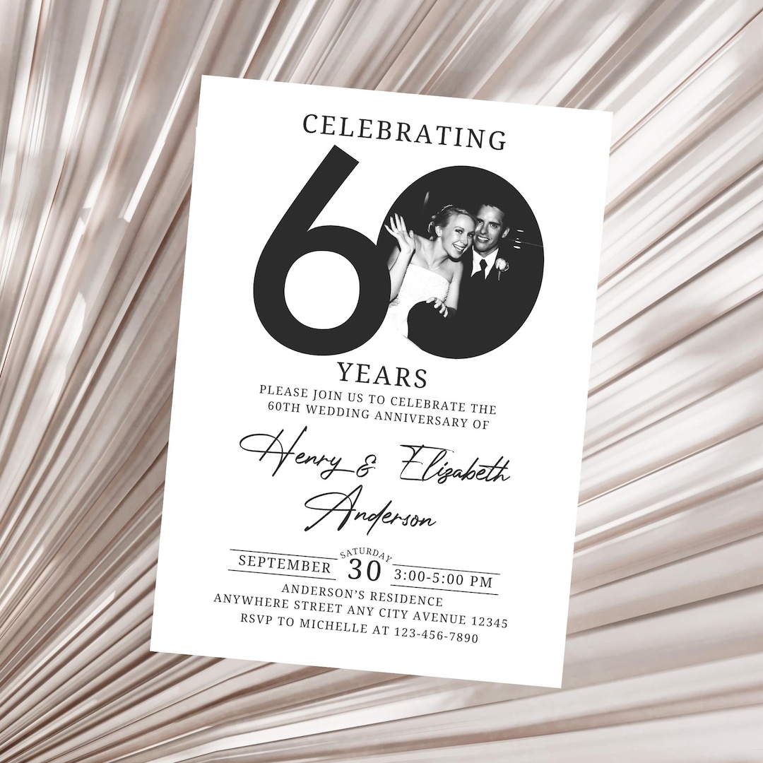Editable 60th Wedding Anniversary Invitation, 60th Anniversary ...
