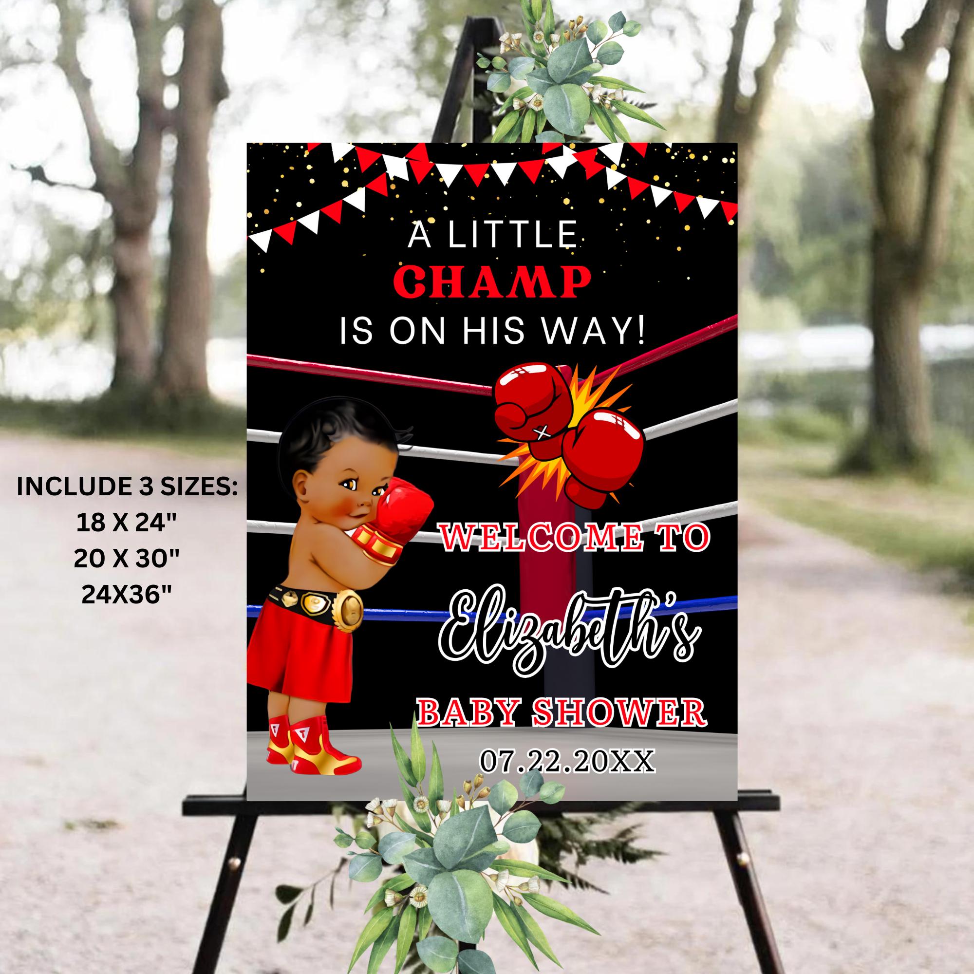 Editable Afro Boxing Baby Shower Welcome Sign, Sport Baby Shower Sign ...